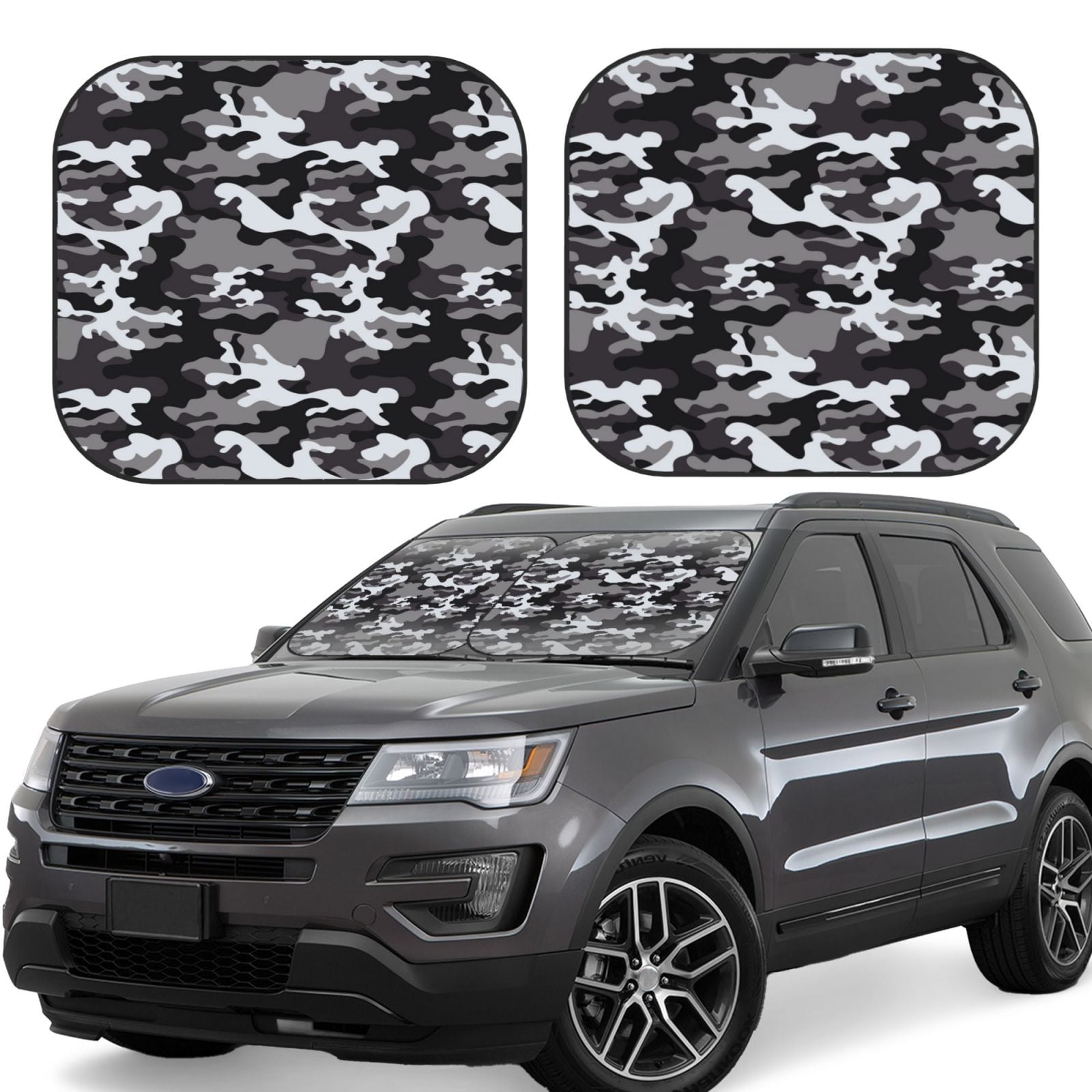 Windshield Sun Shade, Black Grey White Camouflage 2-Piece Foldablecar ...