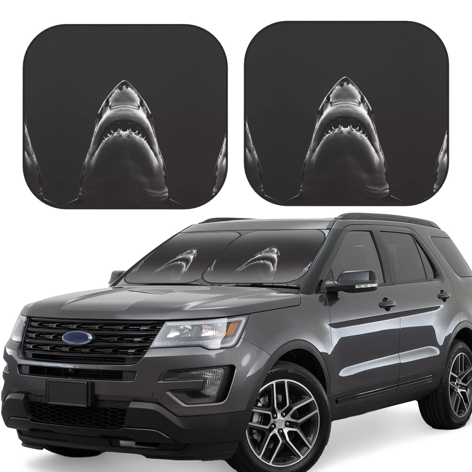 Windshield Sun Shade, Black and White Shark Foldable Car Sun Shade ...