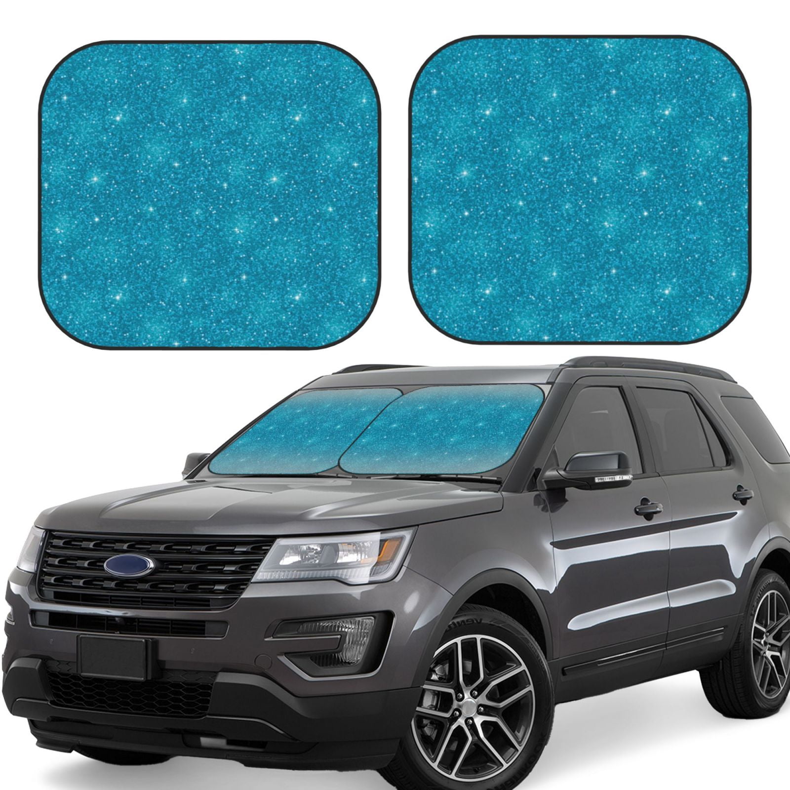 Windshield Sun Shade, Blue Glitter Patterns Foldable Car Sun Shade ...
