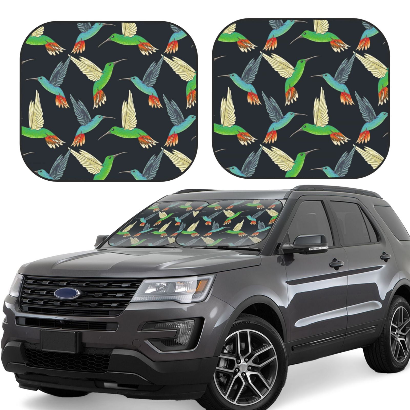 Windshield Sun Shade, Blue Green Hummingbird 2-Piece Foldablecar ...