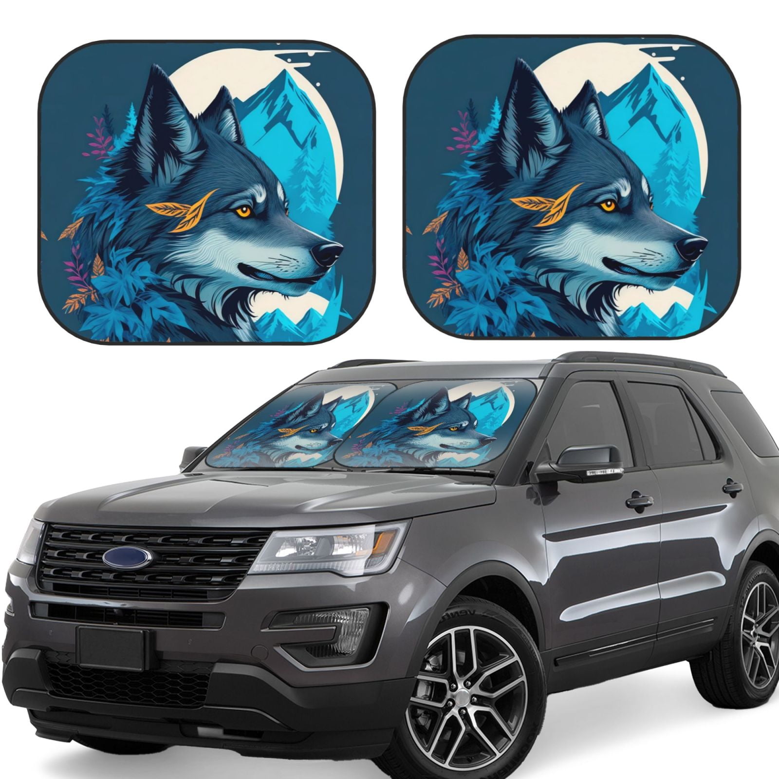Windshield Sun Shade Blue Iceberg Leaf Wolf 2 Pieces Car Front Sun ...