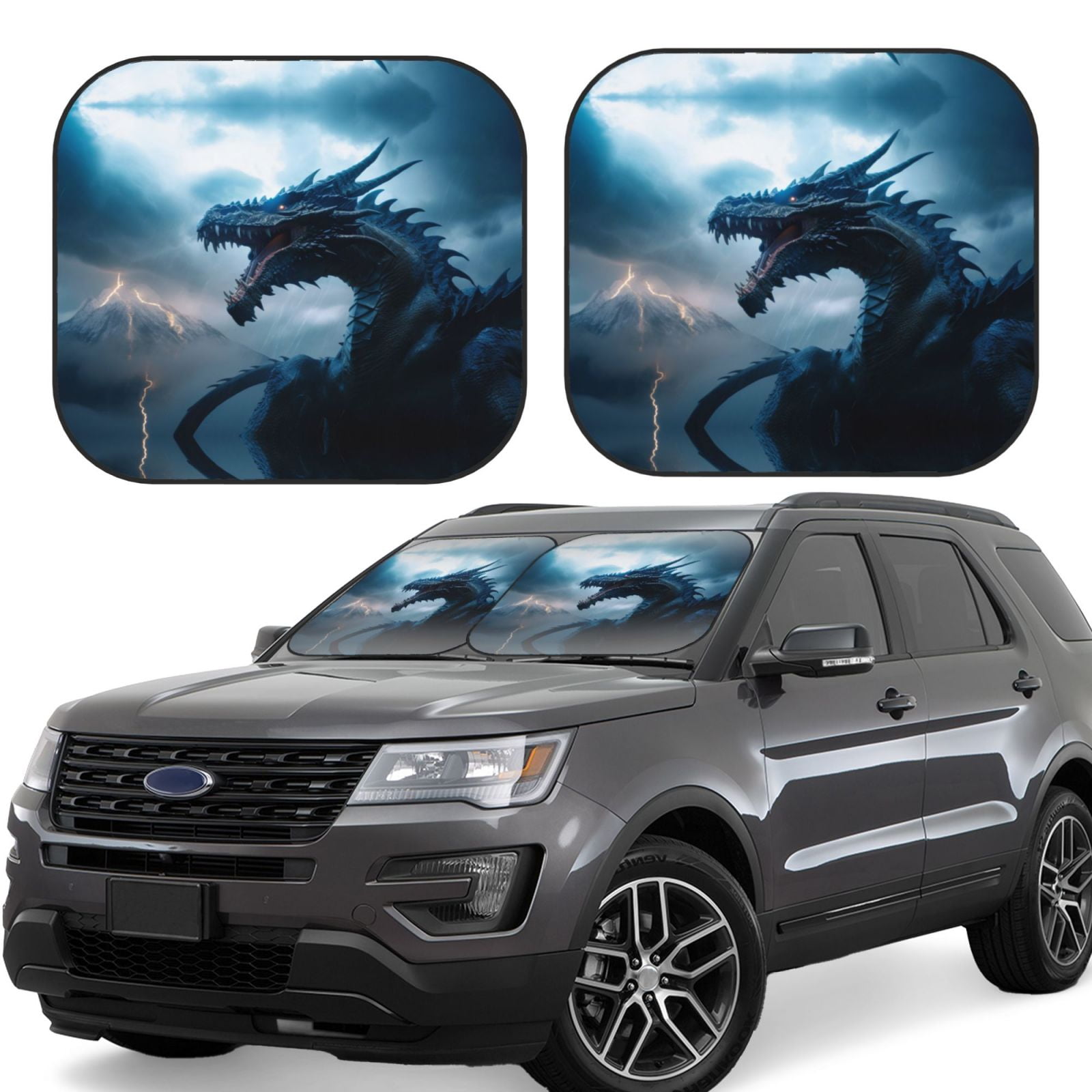 Windshield Sun Shade Blue Thunder storm Dragon 2 Pieces Car Front Sun ...