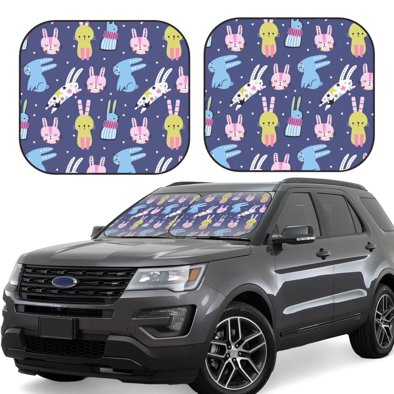 Windshield Sun Shade, Bohemiancute Patterned Rabbit Foldable Car Sun ...