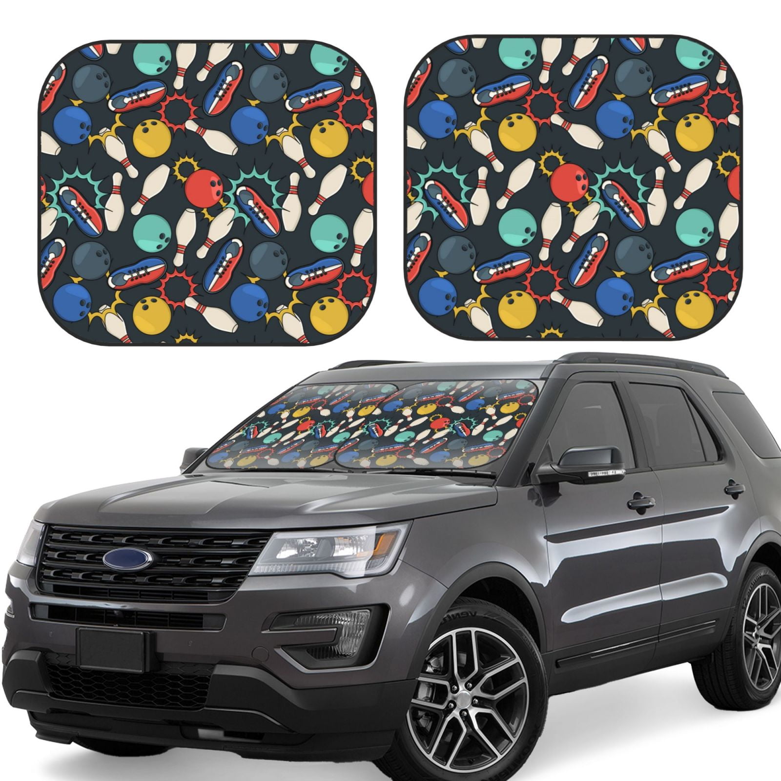 Windshield Sun Shade, Bowling Ball 2-Piece Foldablecar Sunshade ...