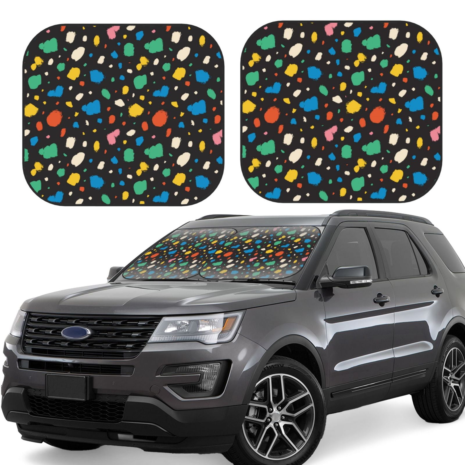 Windshield Sun Shade, Bright Colors Spots Foldable Car Sun Shade ...