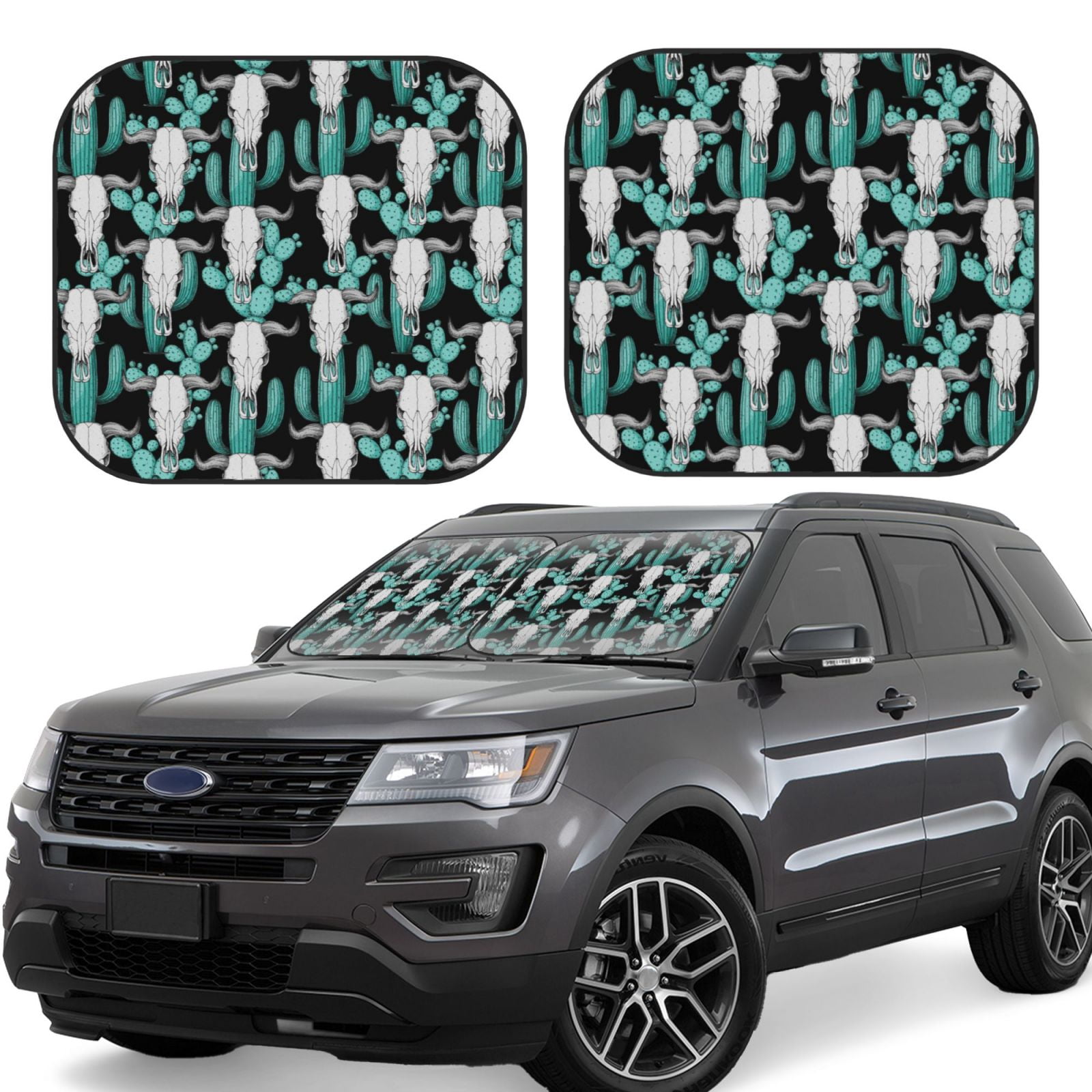 Windshield Sun Shade, Buffalo Skull cactus western 2-Piece Foldablecar ...