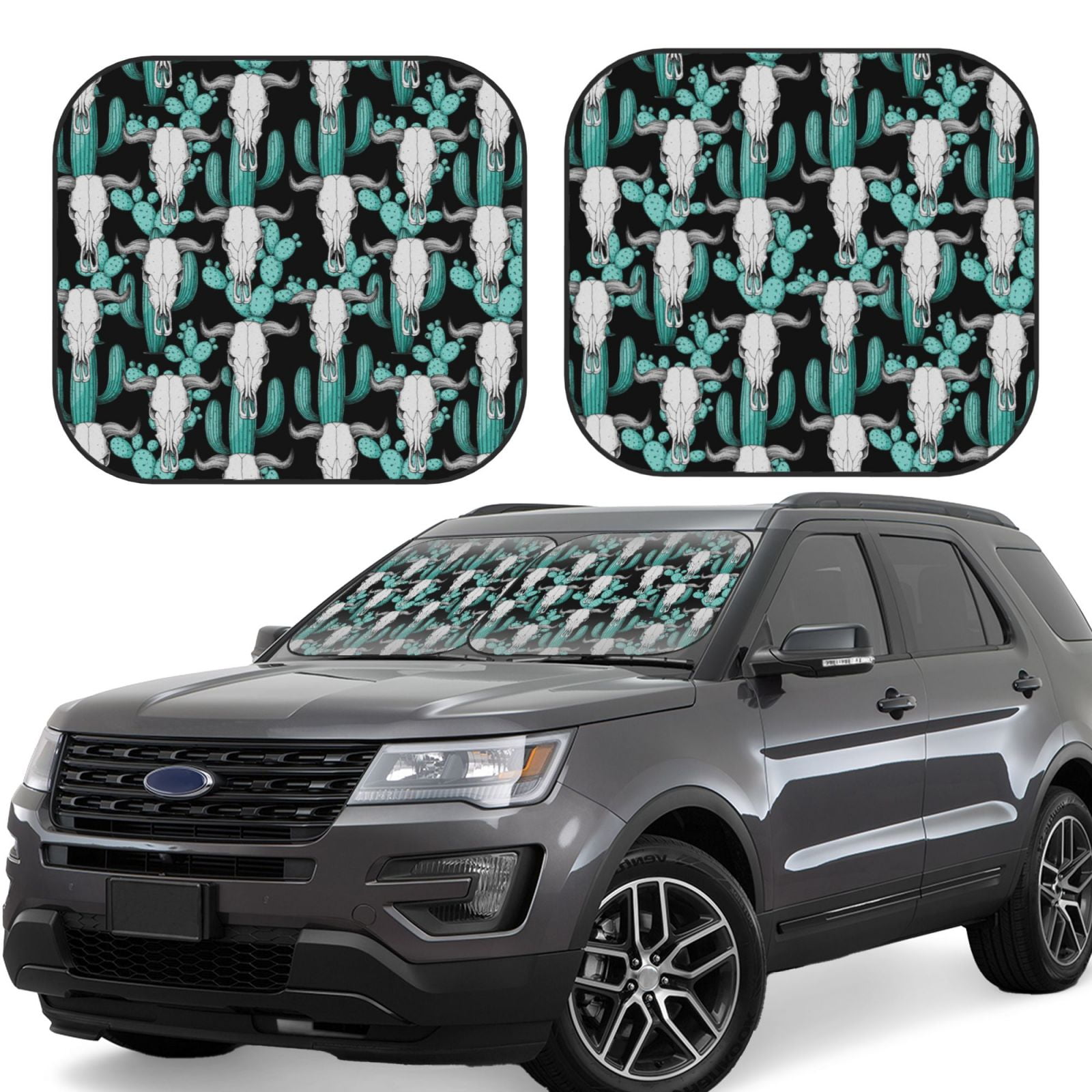 Windshield Sun Shade, Buffalo Skull cactus western Foldable Car Sun ...