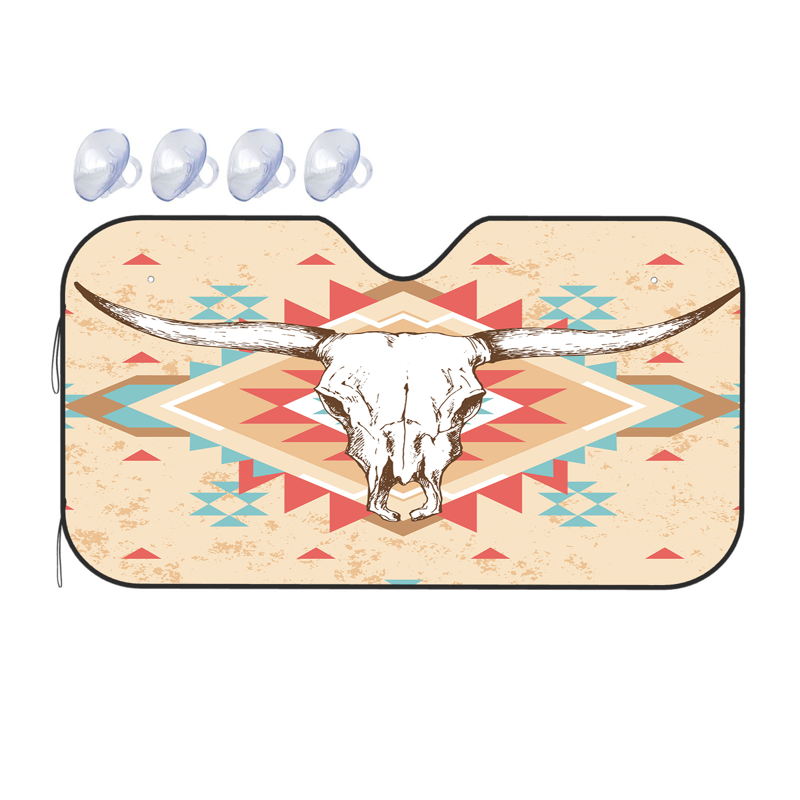 Windshield Sun Shade Bull Skull With Horns On Native American Car Front ...
