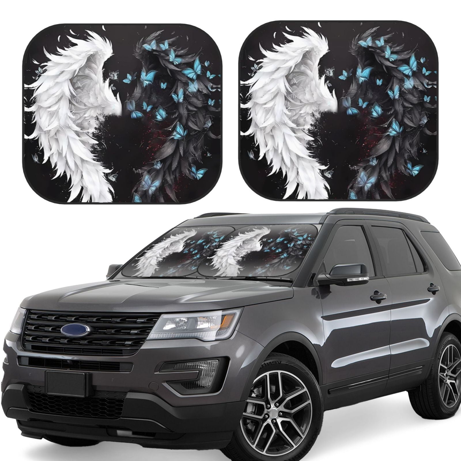 Windshield Sun Shade Butterfly Angel Wings Art 2 Pieces Car Front Sun ...