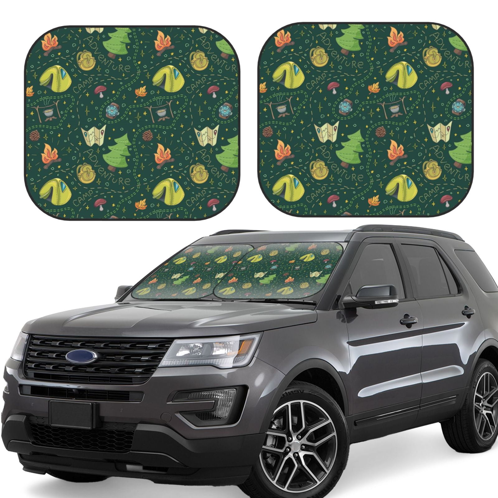 Windshield Sun Shade, Camp In The Forest Foldable Car Sun Shade ...