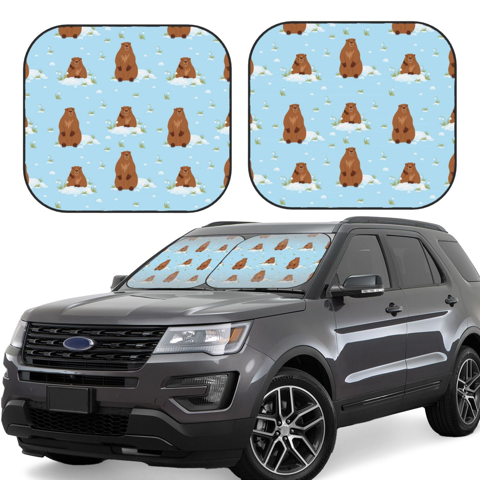 Windshield Sun Shade, Capybaras Flowers Grass Foldable Car Sun Shade ...