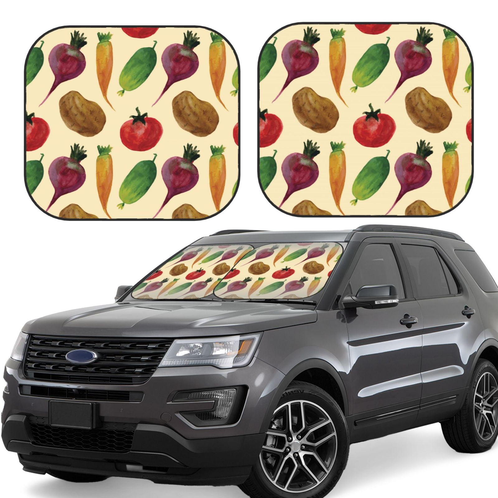 Windshield Sun Shade, Carrot Onion Potato 2-Piece Foldablecar Sunshade ...