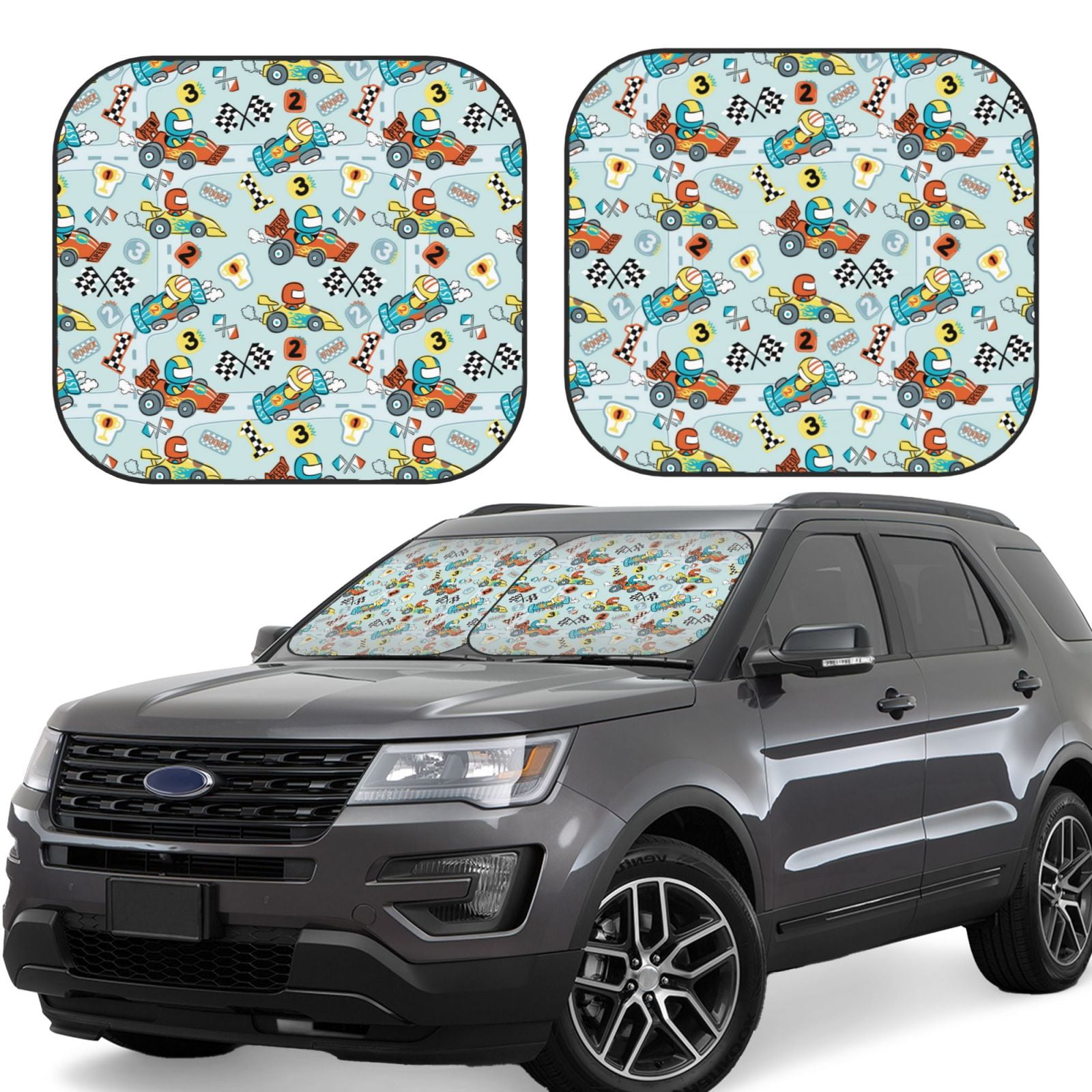 Windshield Sun Shade, Cartoon Car Racing Foldable Car Sun Shade ...