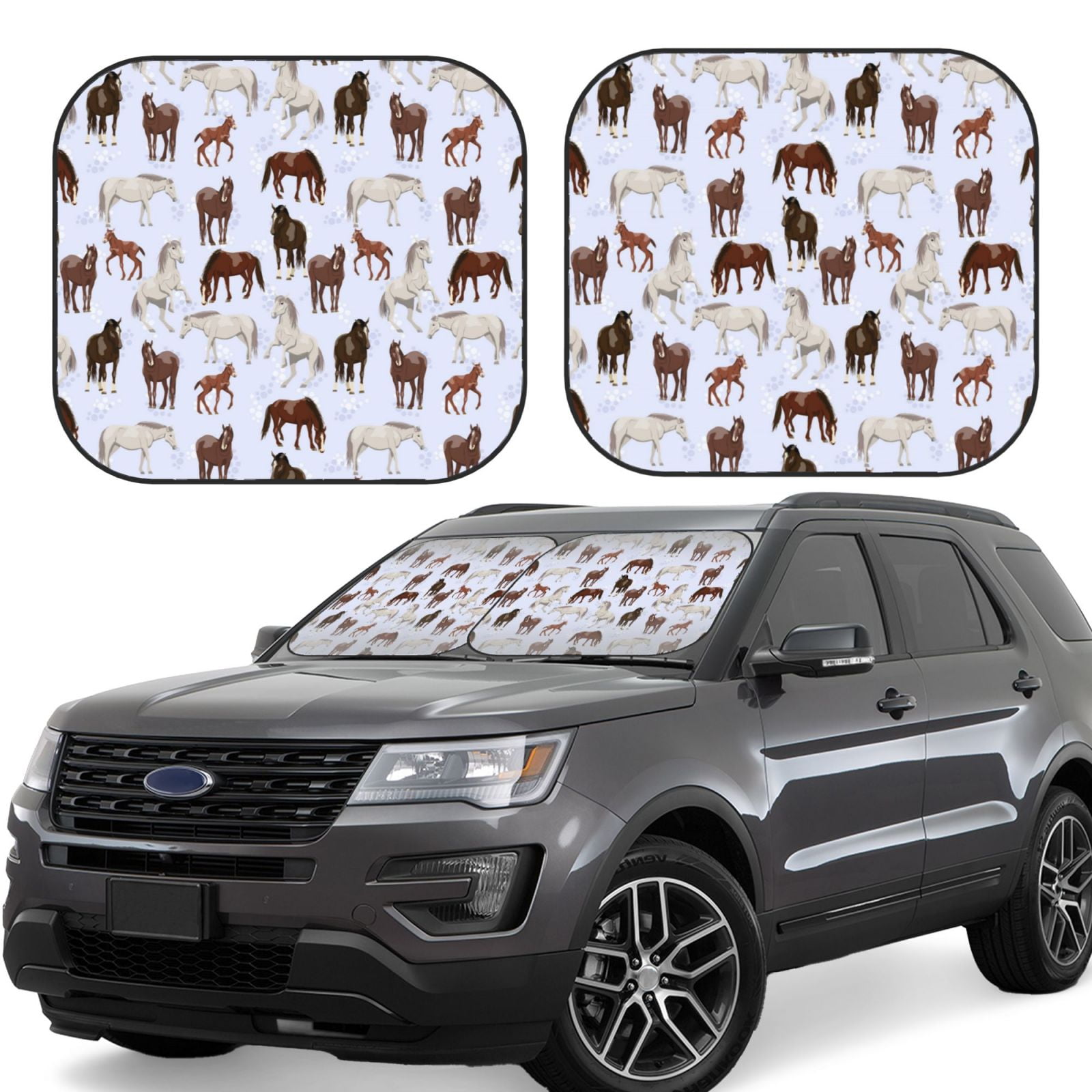 Windshield Sun Shade, Cartoon Cute Funny Horse Foldable Car Sun Shade ...