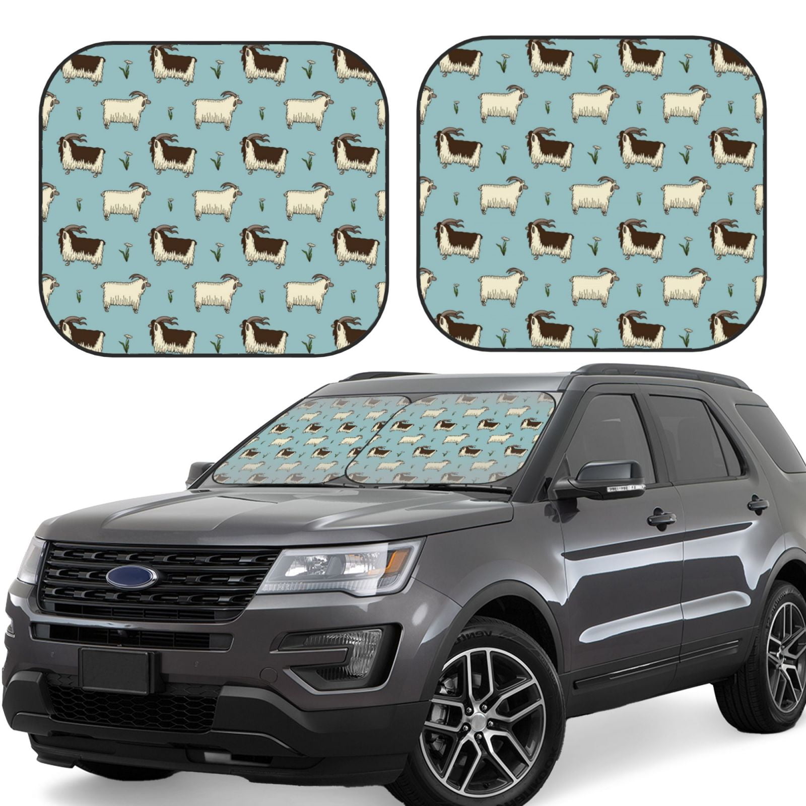 Windshield Sun Shade, Cartoon Cute Goat Flower 2-Piece Foldablecar ...