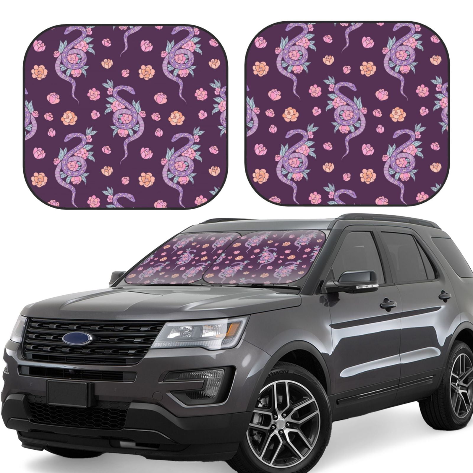 Windshield Sun Shade, Cartoon Cute Snake Flower 2-Piece Foldablecar ...