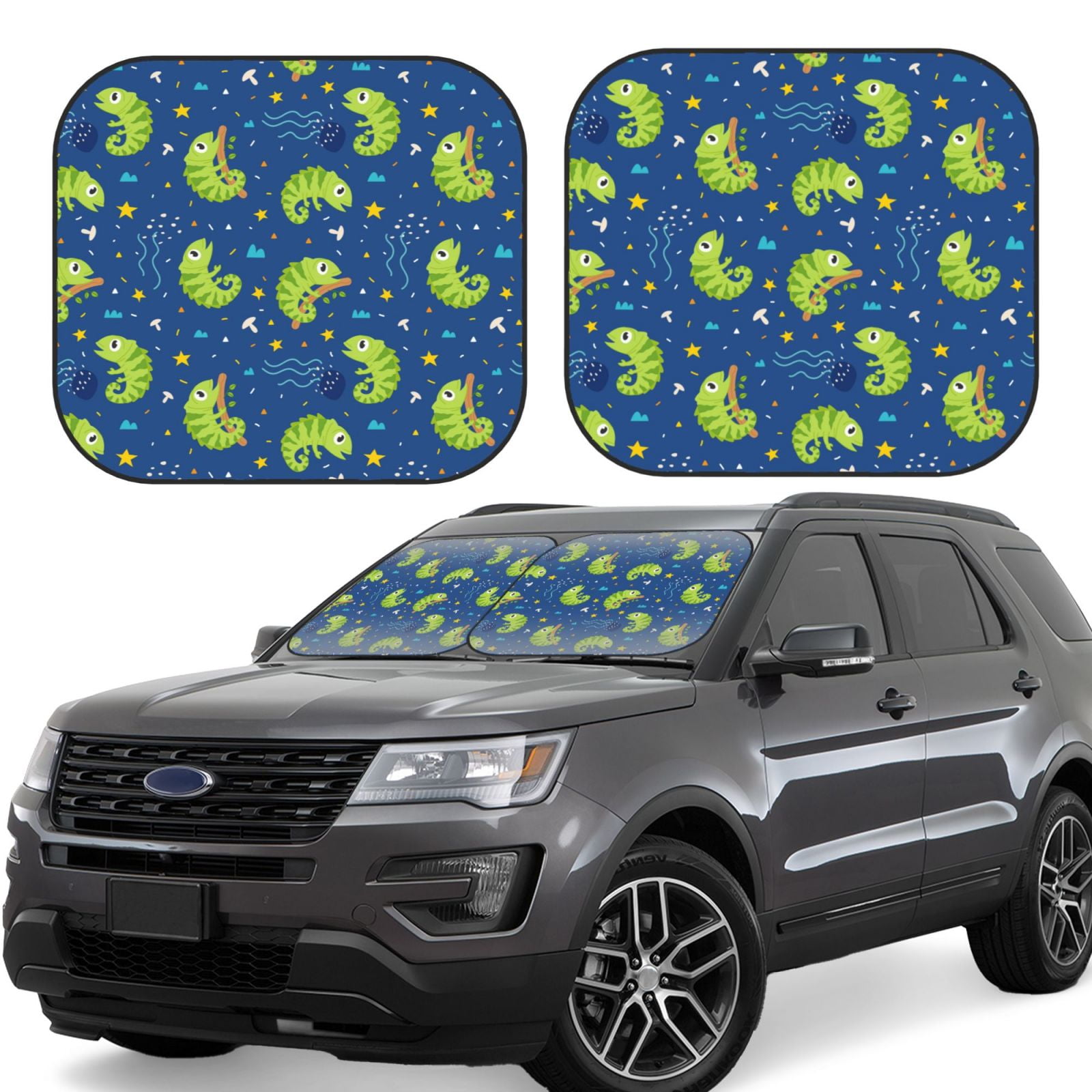 Windshield Sun Shade, Cartoon Funny Chameleon Lizard Foldable Car Sun ...