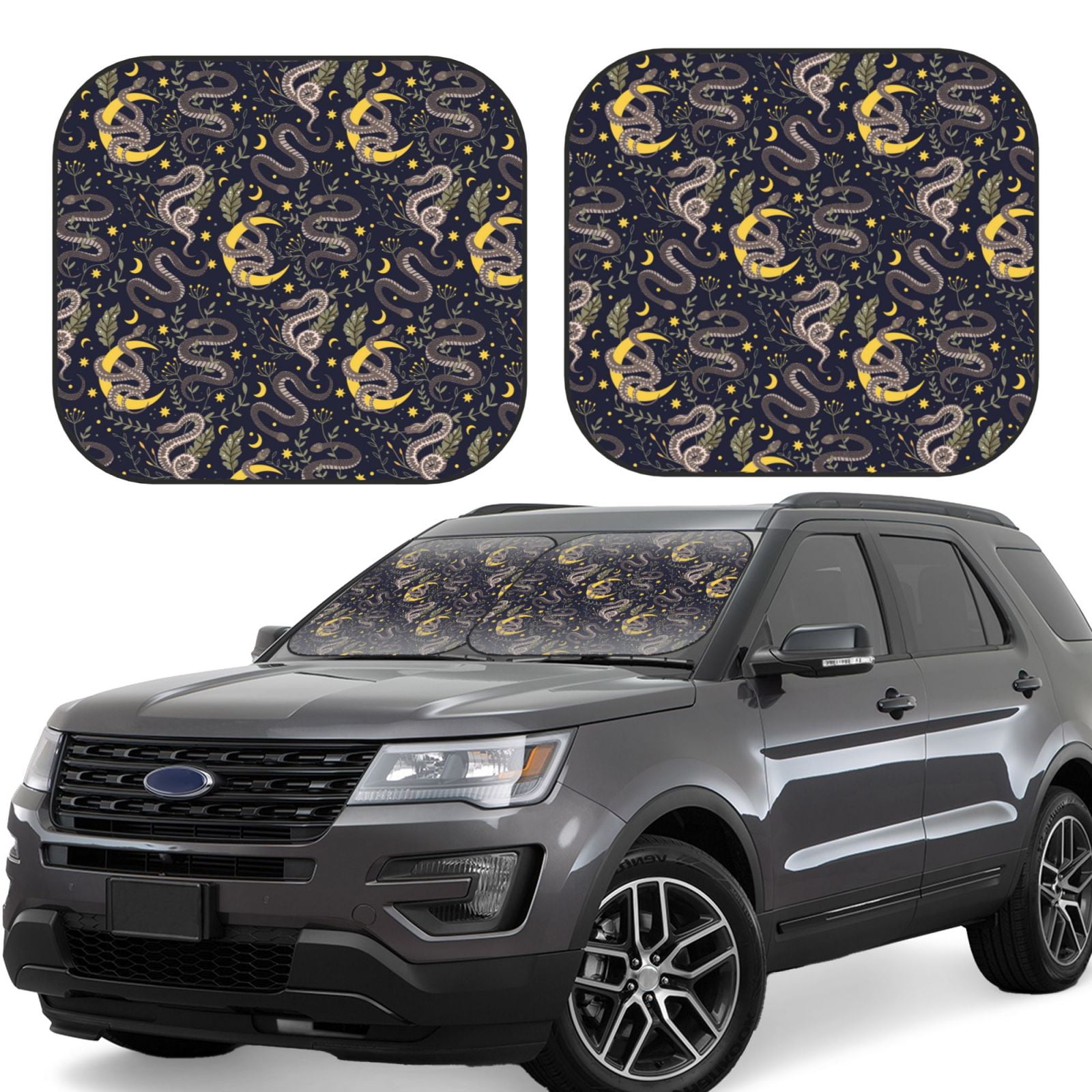 Windshield Sun Shade, Cartoon Funny Snake Moon Leaf Foldable Car Sun ...