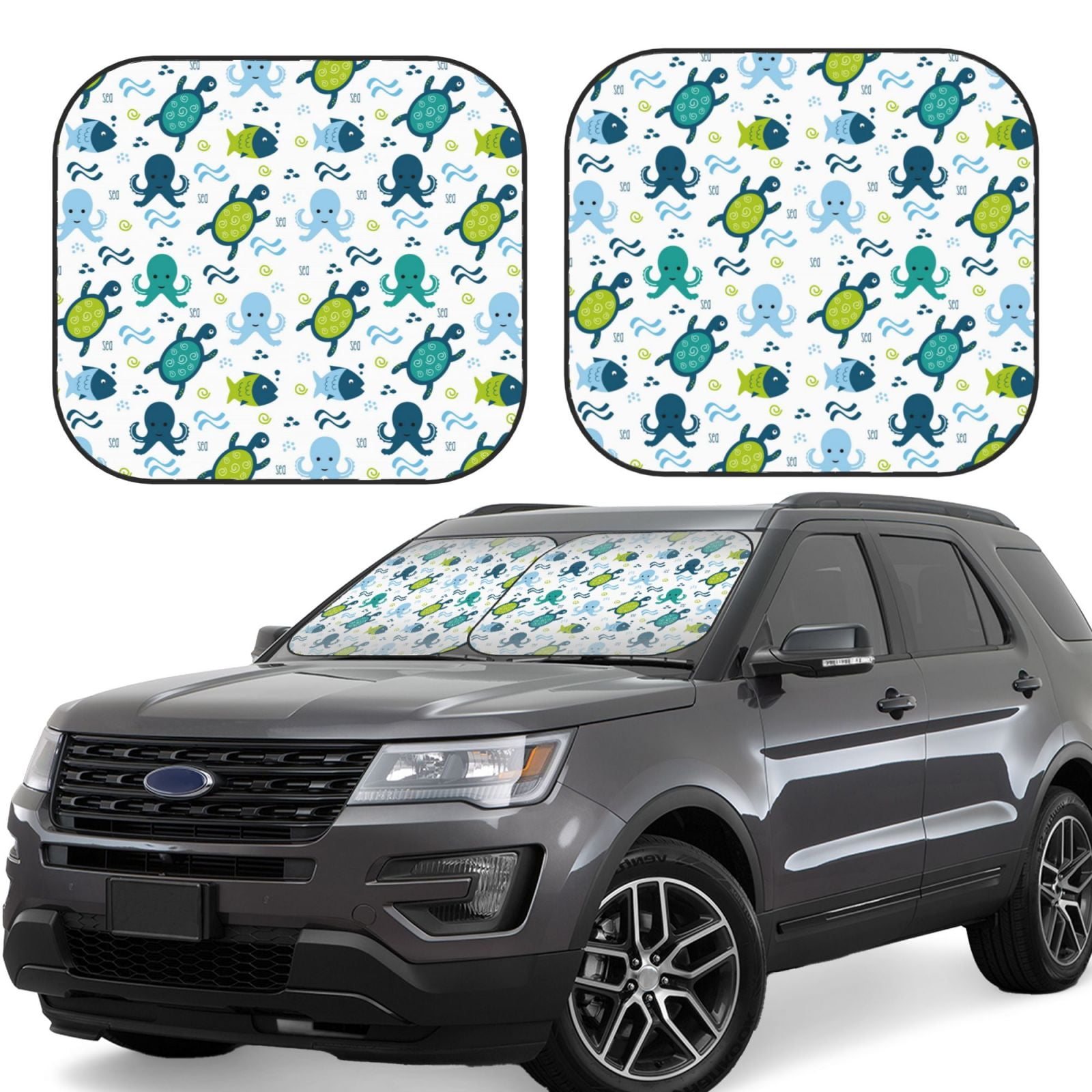 Windshield Sun Shade, Cartoon Sea Creatures Foldable Car Sun Shade ...