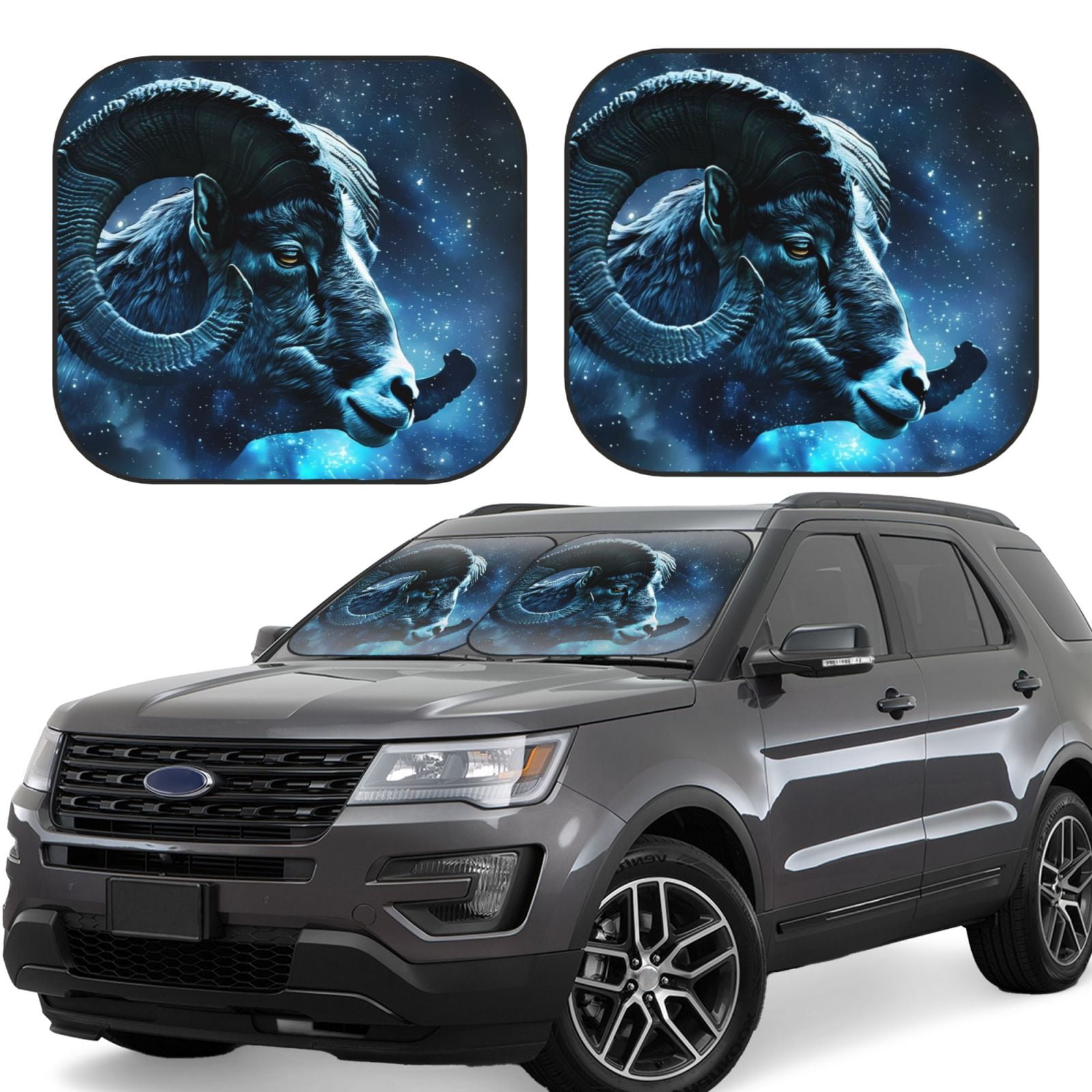 Windshield Sun Shade, Celestial Ram Night Sky 2-Piece Foldable car ...