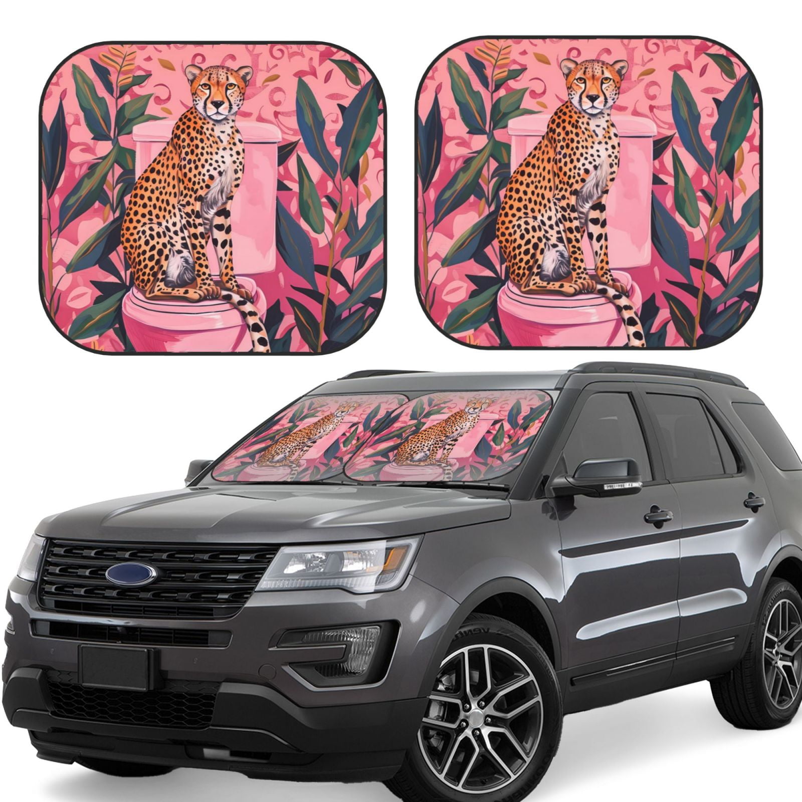 Windshield Sun Shade Cheetah On Toilet Humor Art 2 Pieces Car Front Sun ...