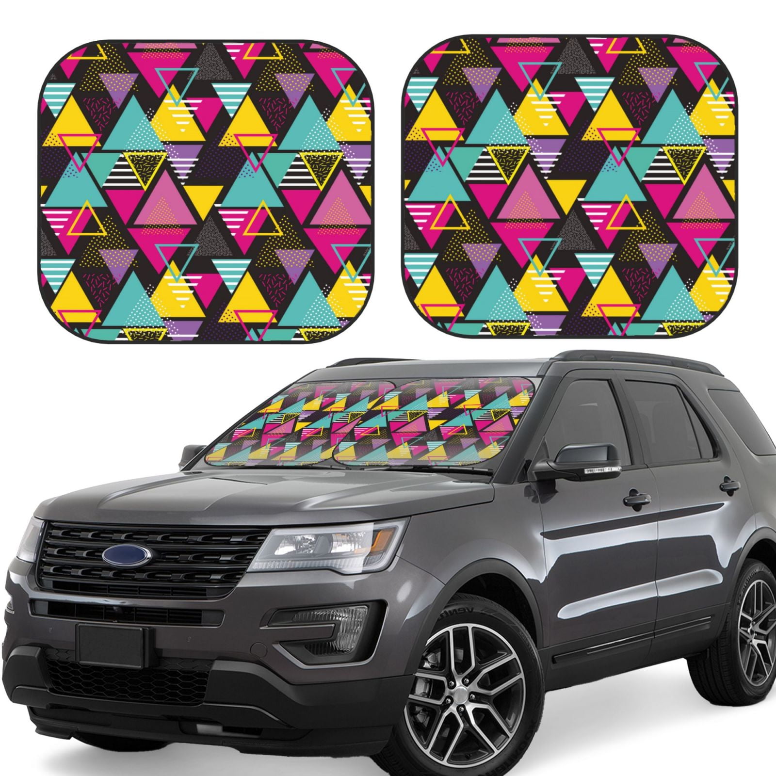 Windshield Sun Shade, Classic Colorful Triangle 2-Piece Foldablecar ...