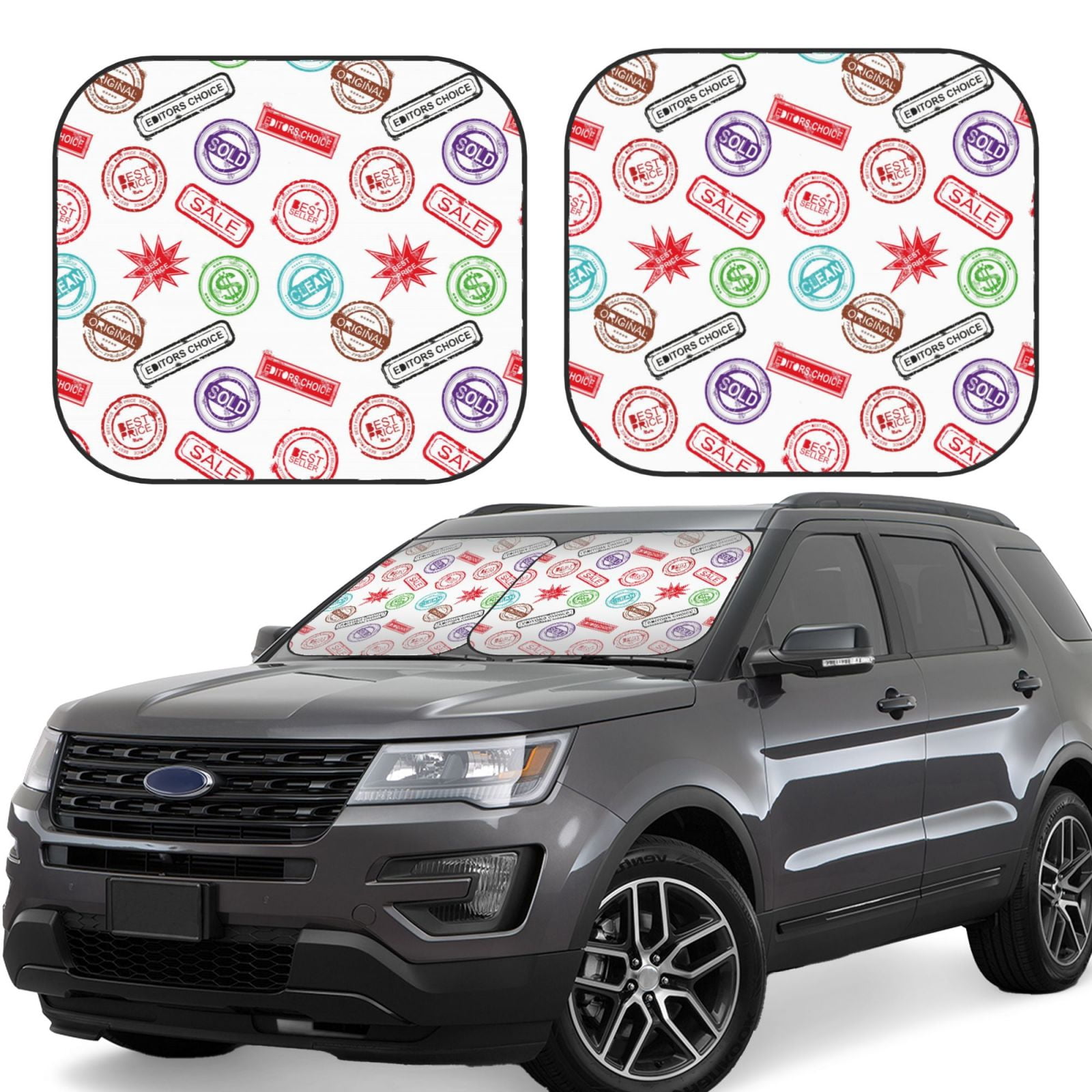 Windshield Sun Shade, Color Mark Print Foldable Car Sun Shade ...