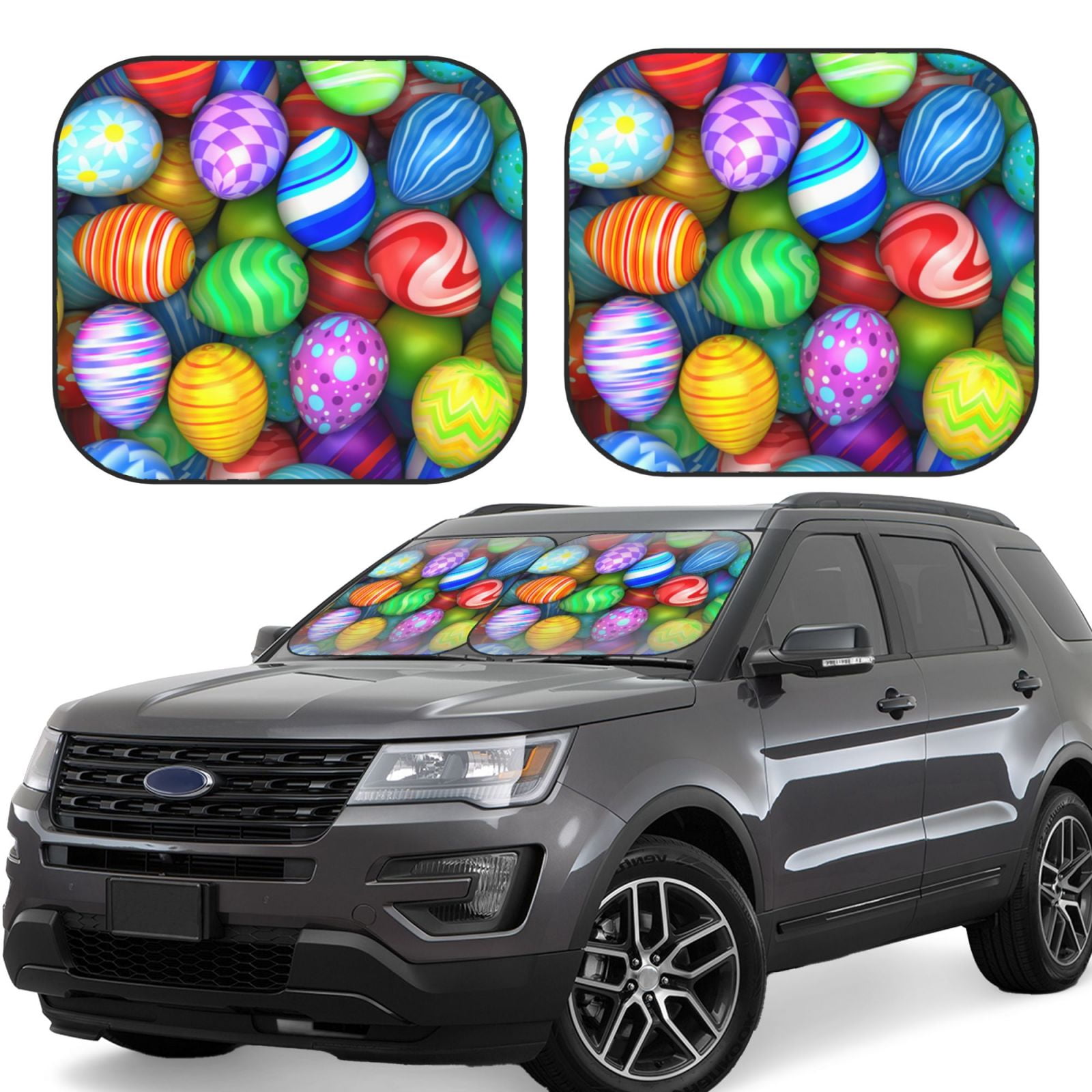 Windshield Sun Shade Colorful Easter Eggs1 2 Pieces Car Front Sun Shade ...