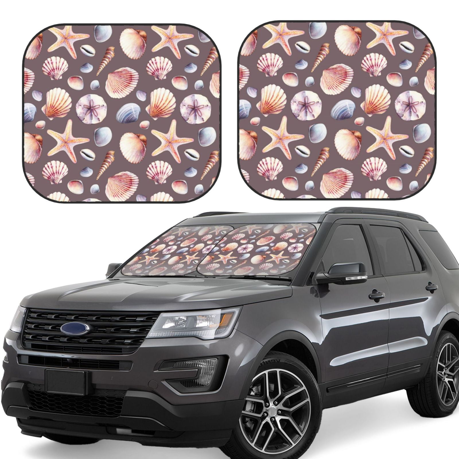 Windshield Sun Shade, Conch Starfish Shell 2-Piece Foldablecar Sunshade ...