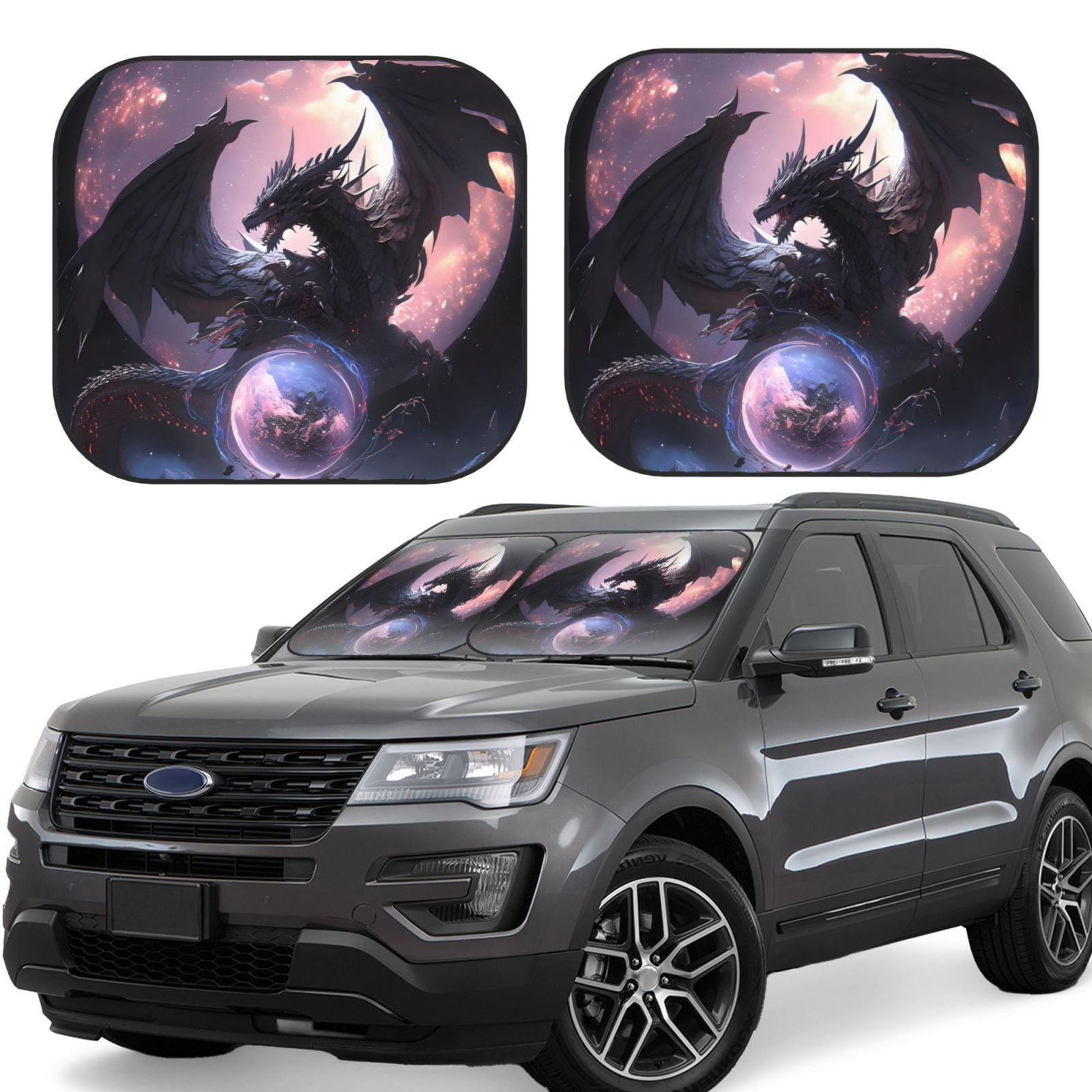 Windshield Sun Shade, Cool Dragon Colorful Moonlight Foldable Car Sun ...