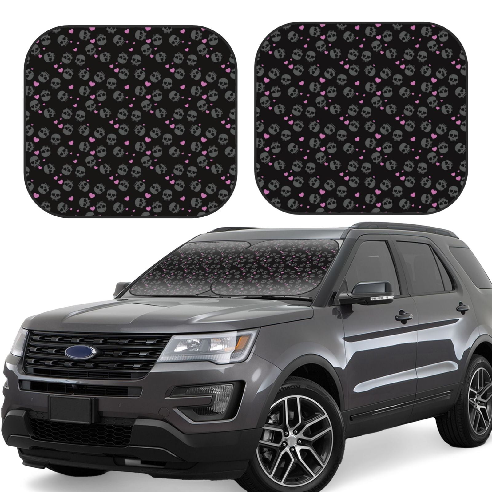 Windshield Sun Shade, Cool Skull Love 2-Piece Foldablecar Sunshade ...