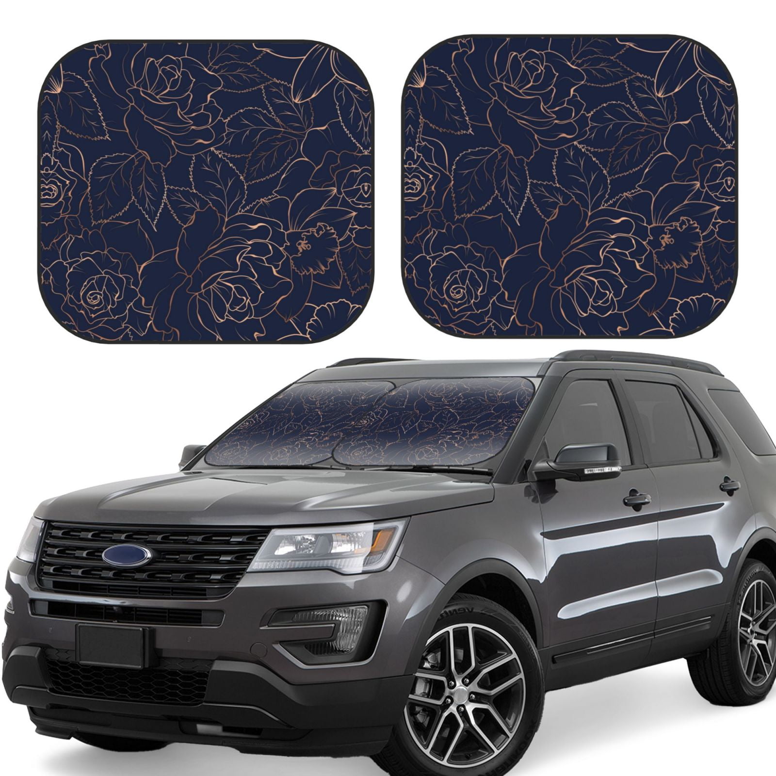 Windshield Sun Shade Copper-Gold Gloss Outline Navy Dark Blue 2 Pieces ...