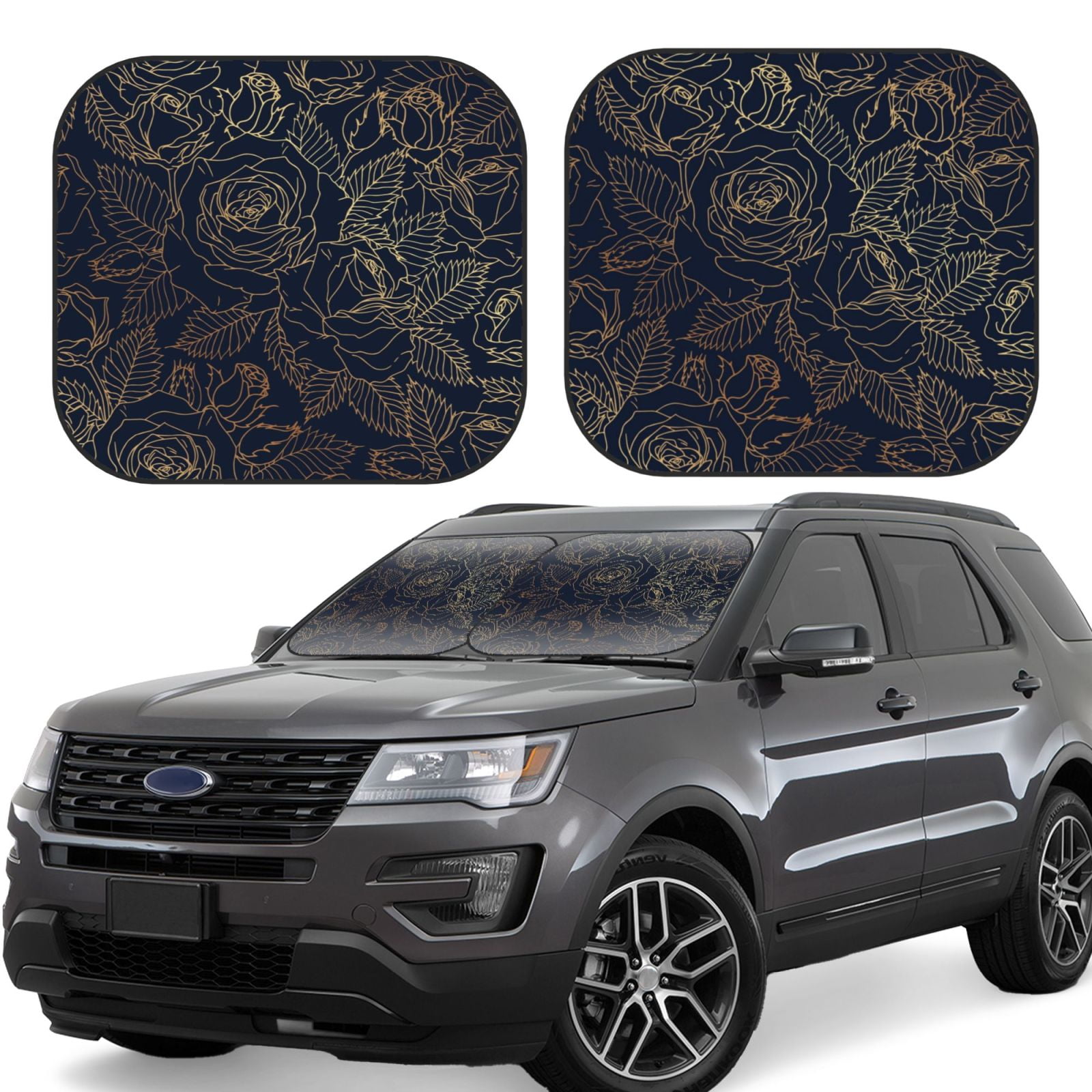 Windshield Sun Shade, Copper-Gold Gloss Outline Rose Foldable Car Sun ...