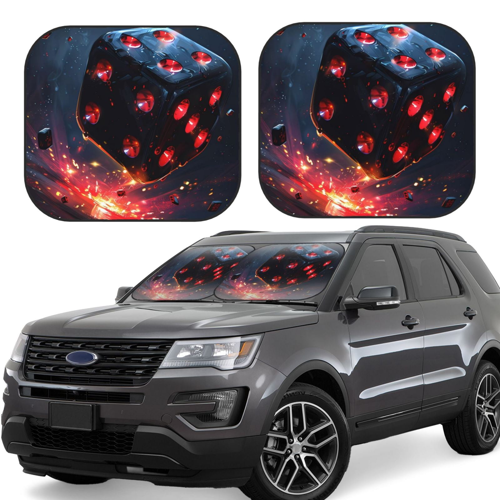 Windshield Sun Shade Cosmic Red Sparkle Dice 2 Pieces Car Front Sun ...