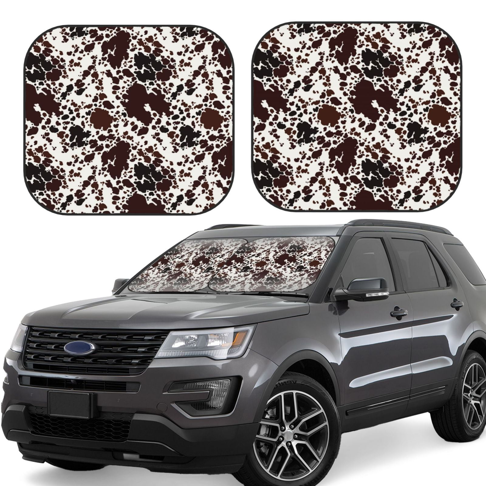 Windshield Sun Shade Cow Skin 2 Pieces Car Front Sun Shade Windshield ...