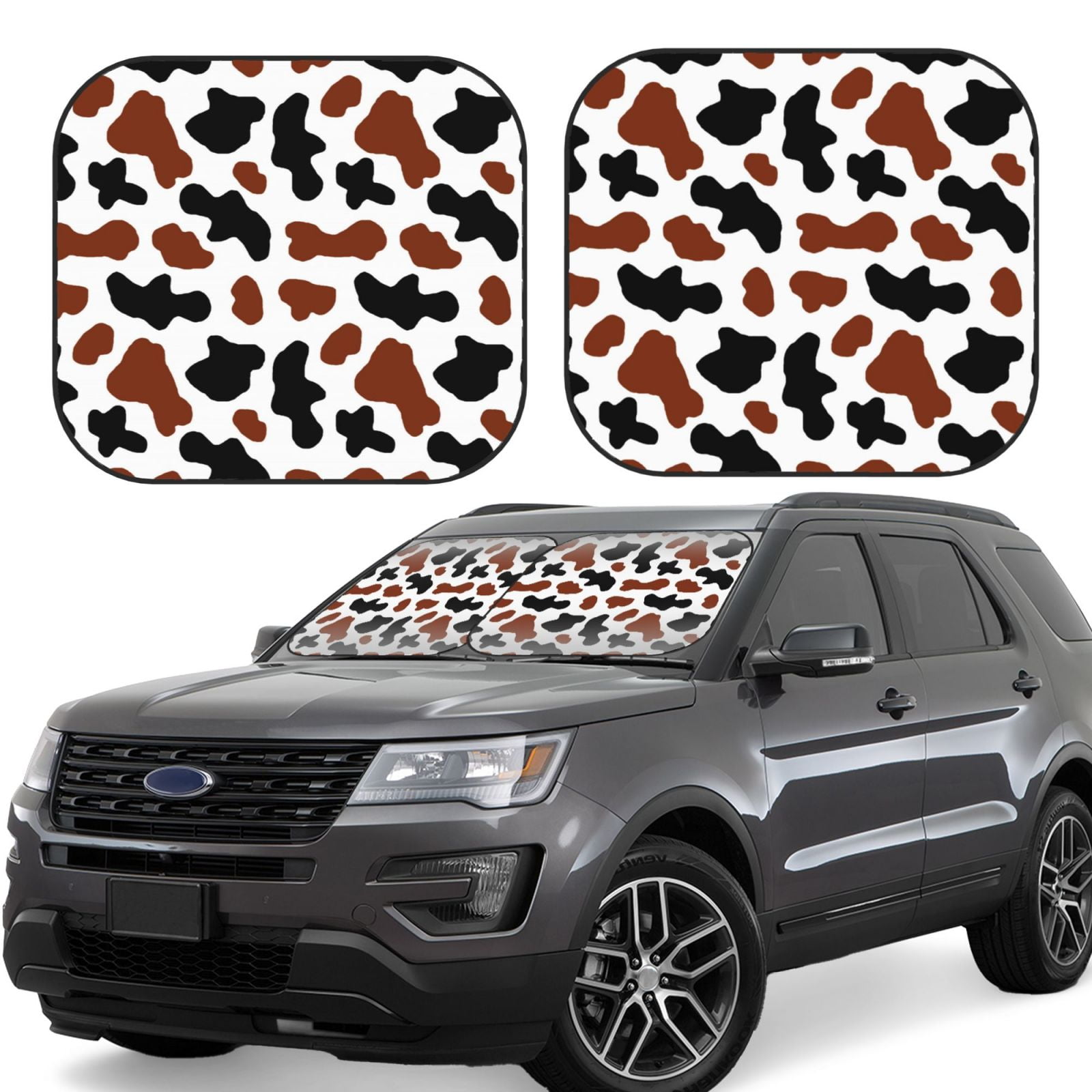 Windshield Sun Shade Cowboy black brown cow print 2 Pieces Car Front ...