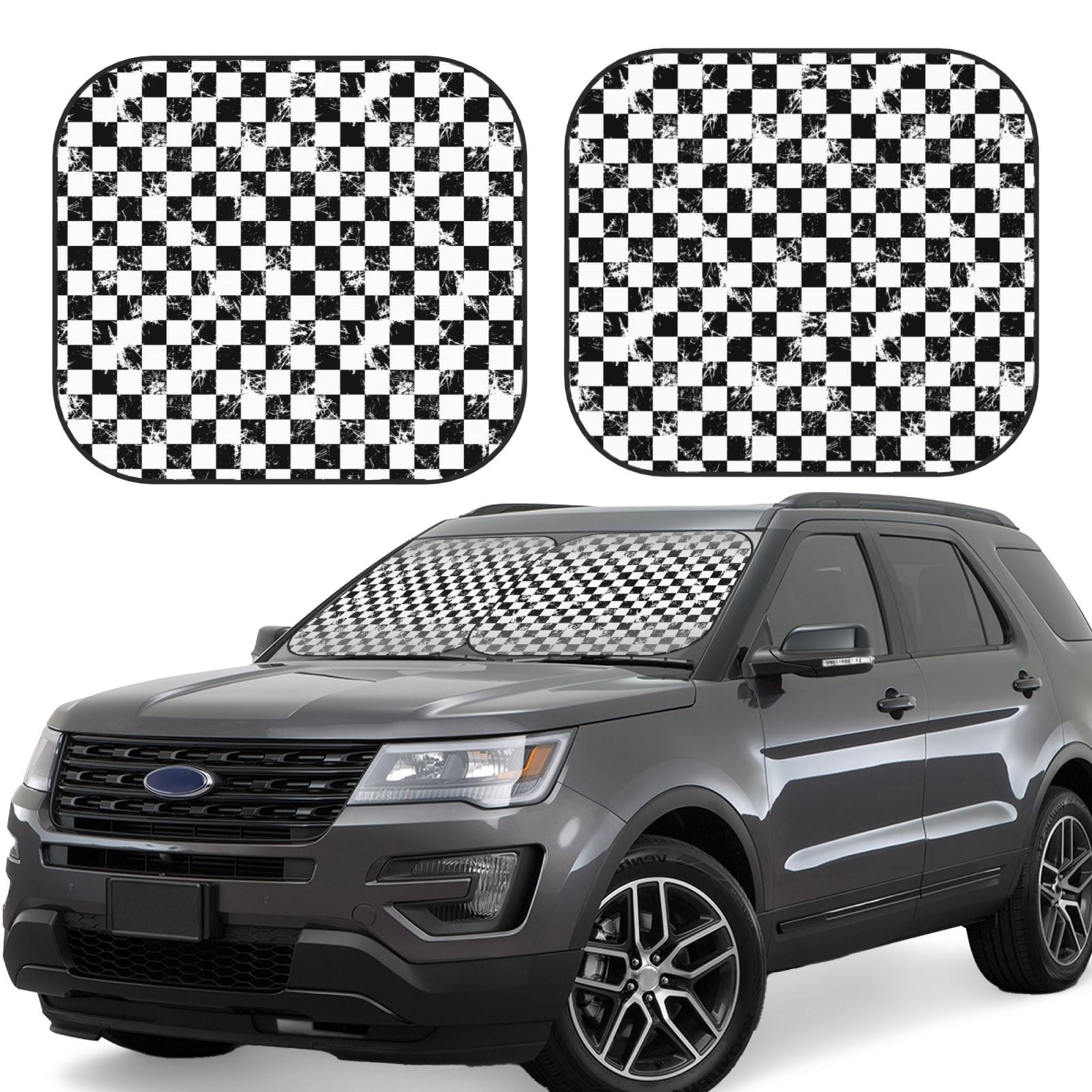 Windshield Sun Shade, Creative checkered black white Foldable Car Sun ...