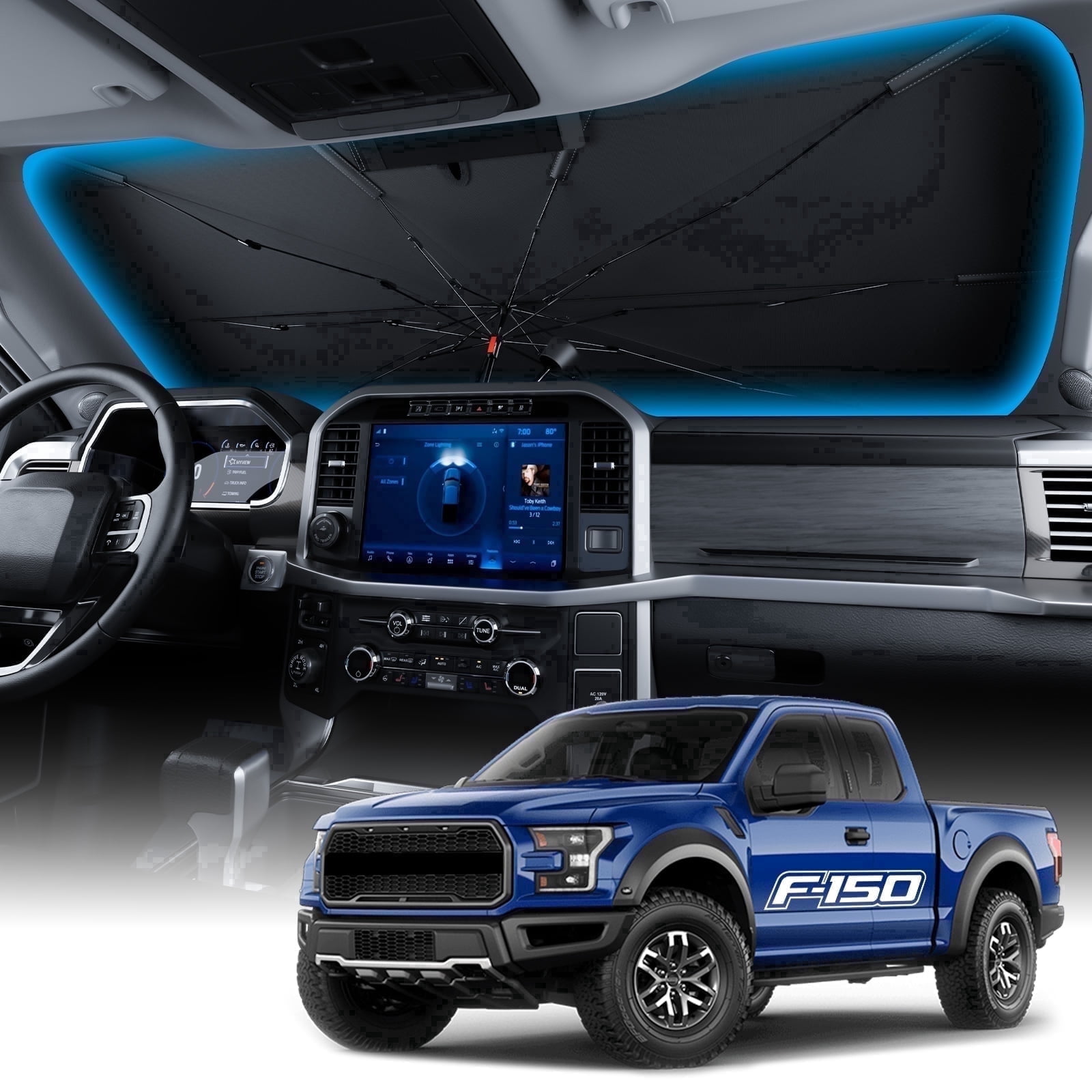 Witem Car Windshield Sun Shade Umbrella for Ford F150 (2015-2026 ...