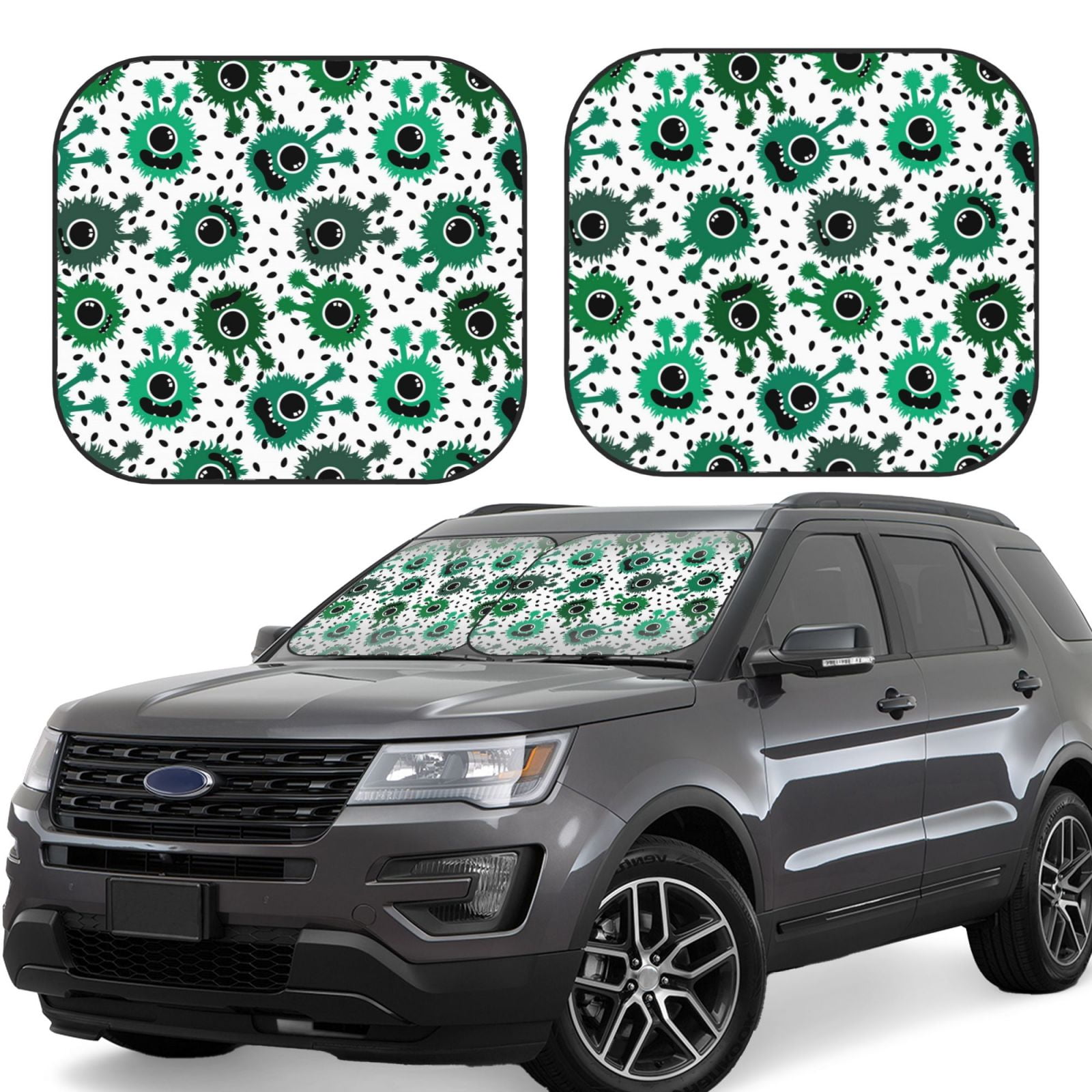Windshield Sun Shade, Cute Cartoon Eyes Green 2-Piece Foldablecar ...