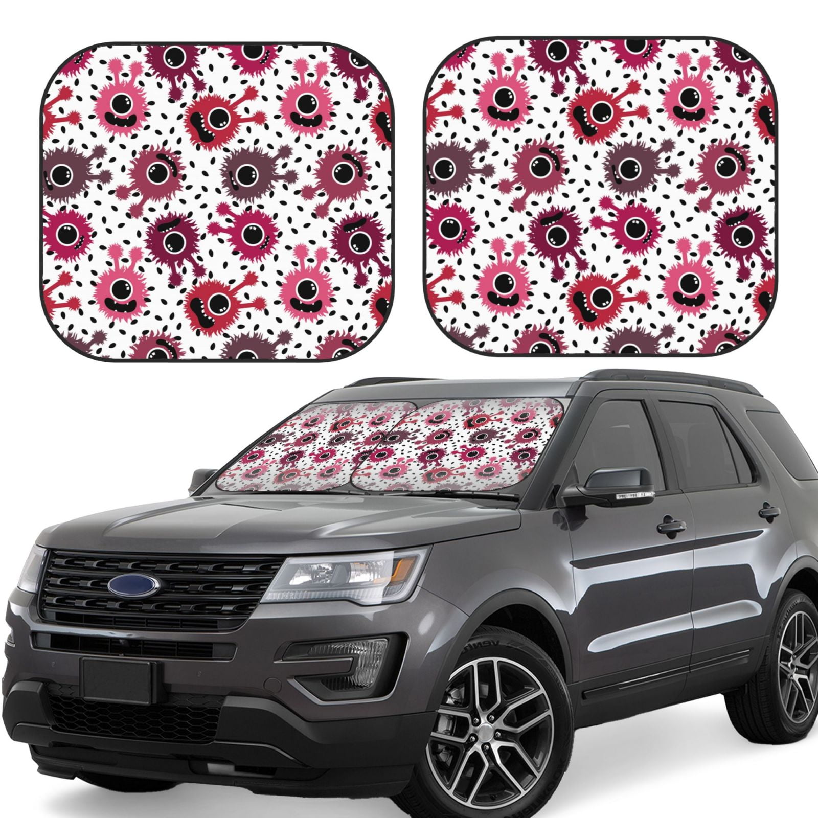 Windshield Sun Shade, Cute Cartoon Eyes Red Foldable Car Sun Shade ...