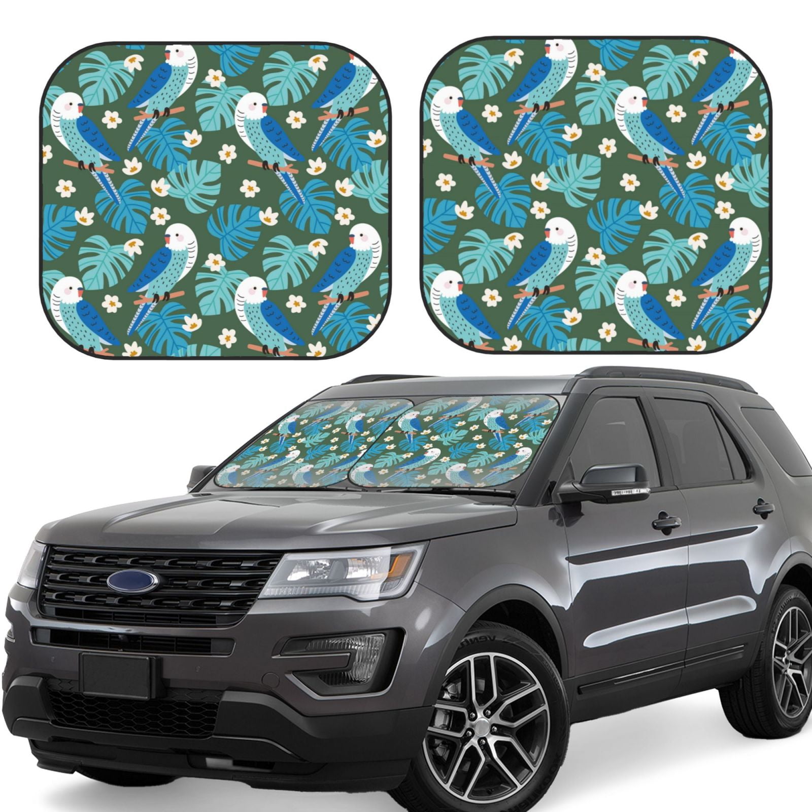 Windshield Sun Shade, Cute Cartoon Parrot Flower White Foldable Car Sun ...