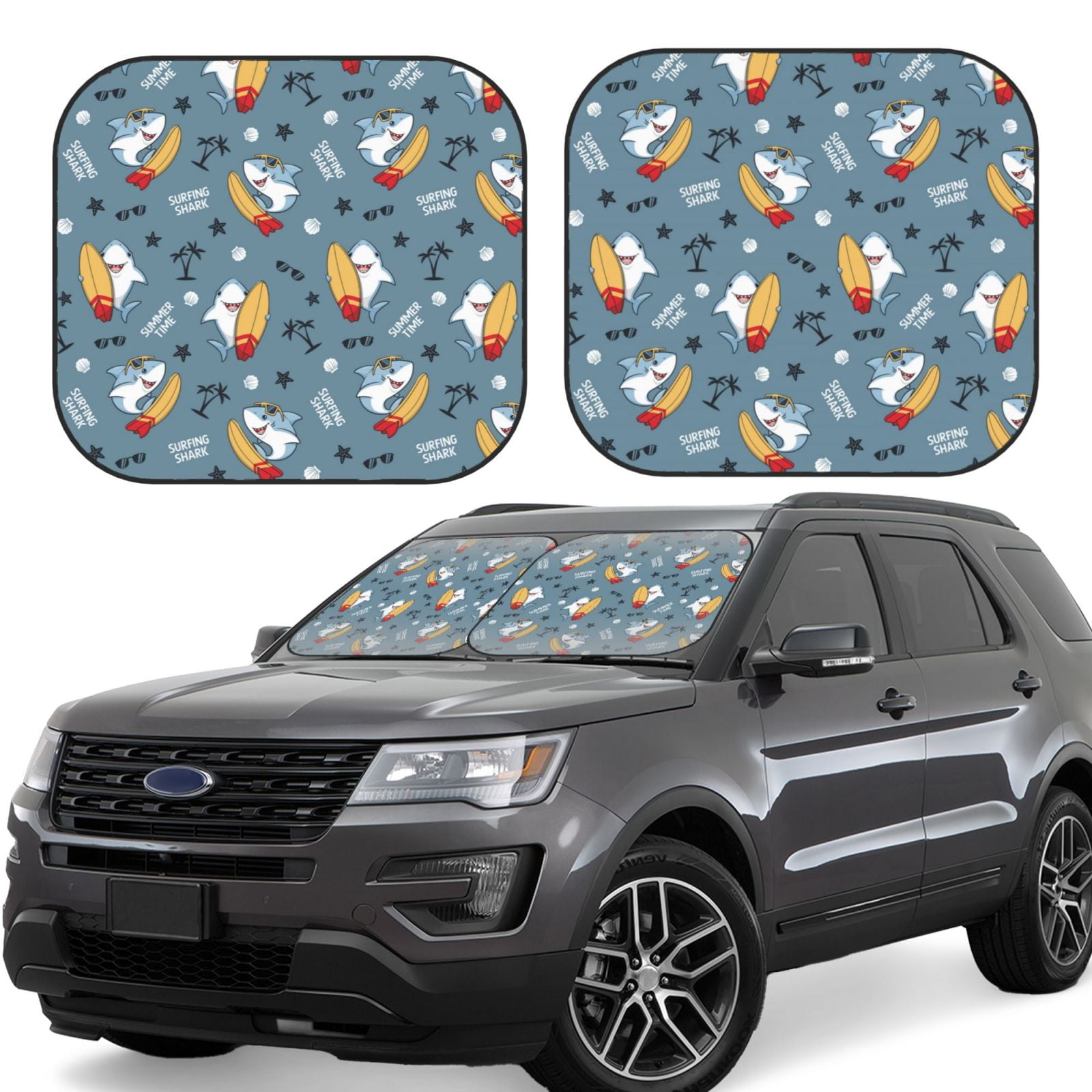 Windshield Sun Shade, Cute Cartoon Surfer Shark Foldable Car Sun Shade ...
