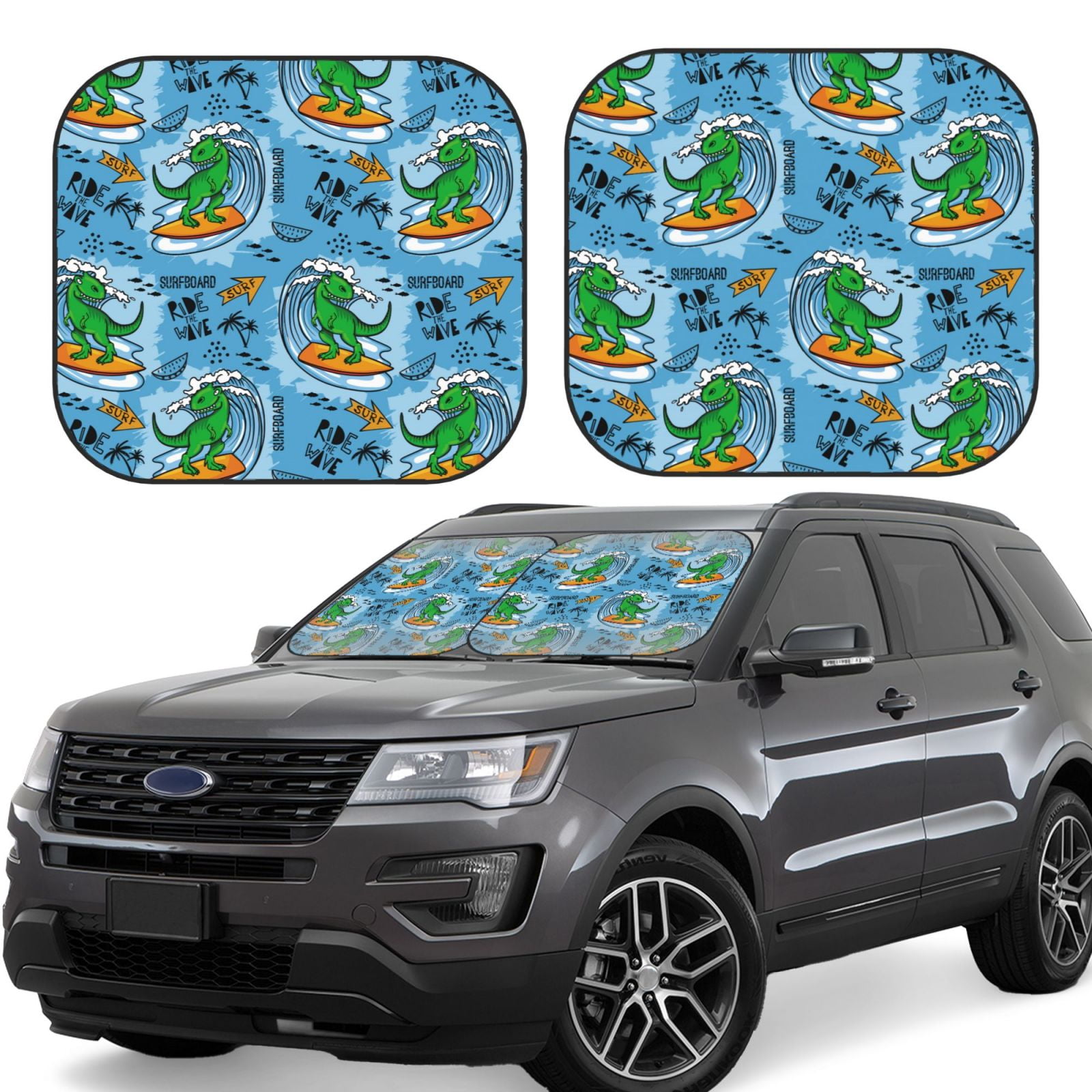 Windshield Sun Shade, Cute Dinosaur Surfboard Print Foldable Car Sun ...