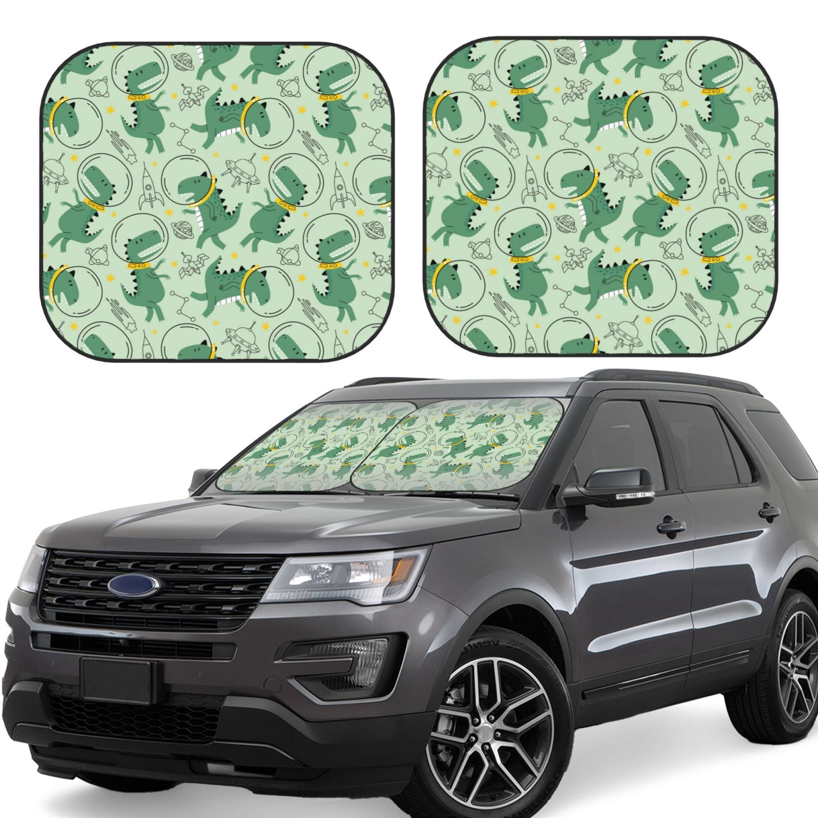 Windshield Sun Shade, Cute Dinosaurs In Space 2-Piece Foldablecar ...