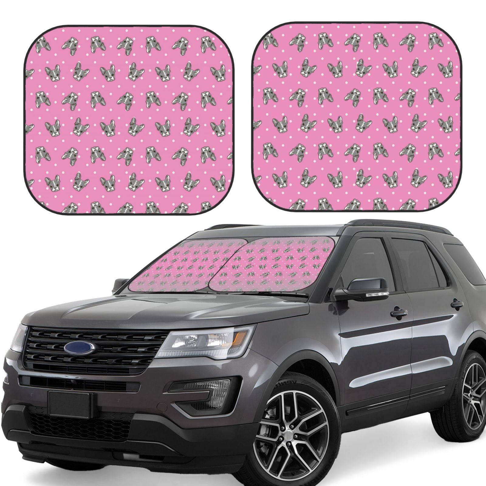 Windshield Sun Shade, Cute Dog Boston Terrier dots pink 2-Piece ...