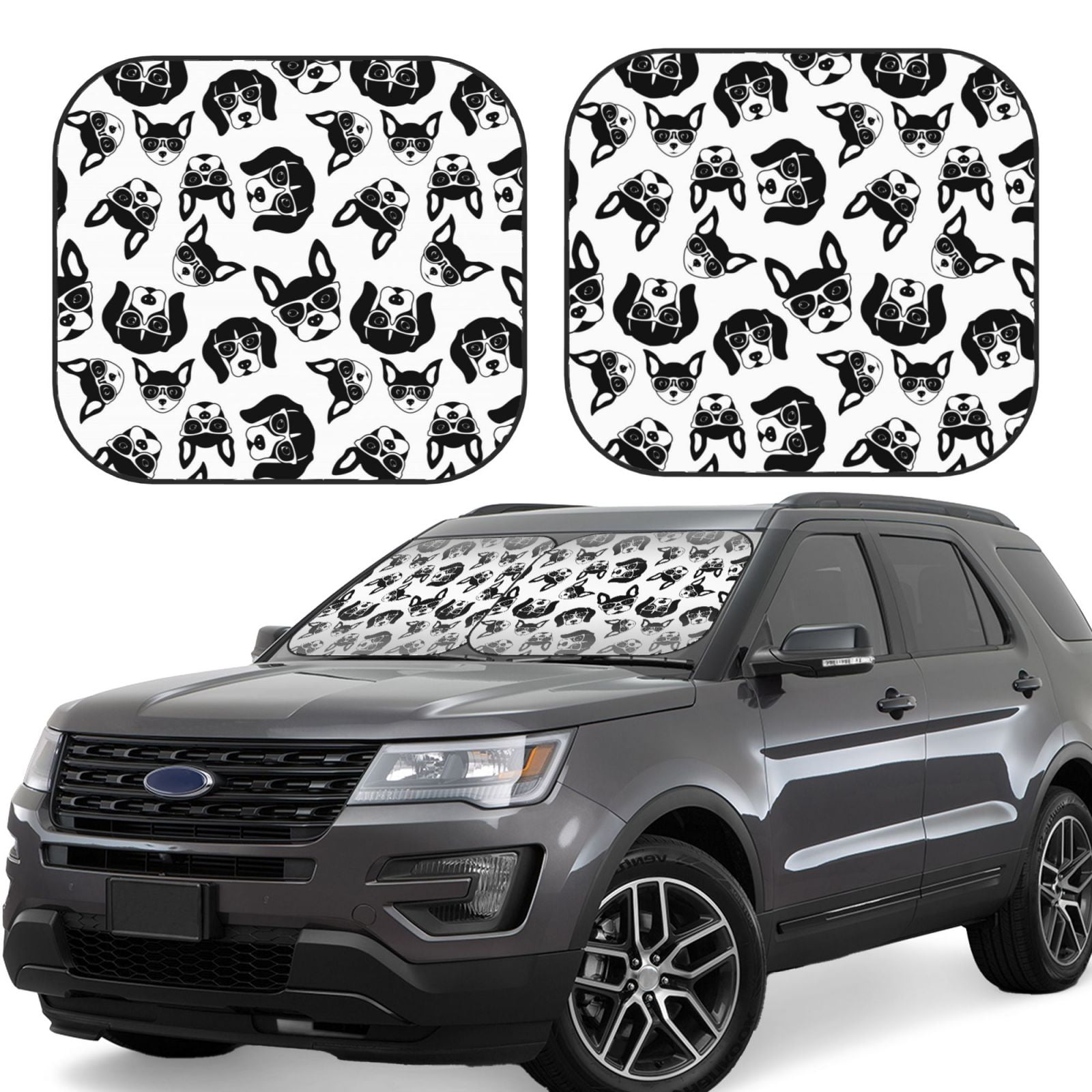 Windshield Sun Shade, Cute Dog Puppy Black Foldable Car Sun Shade ...