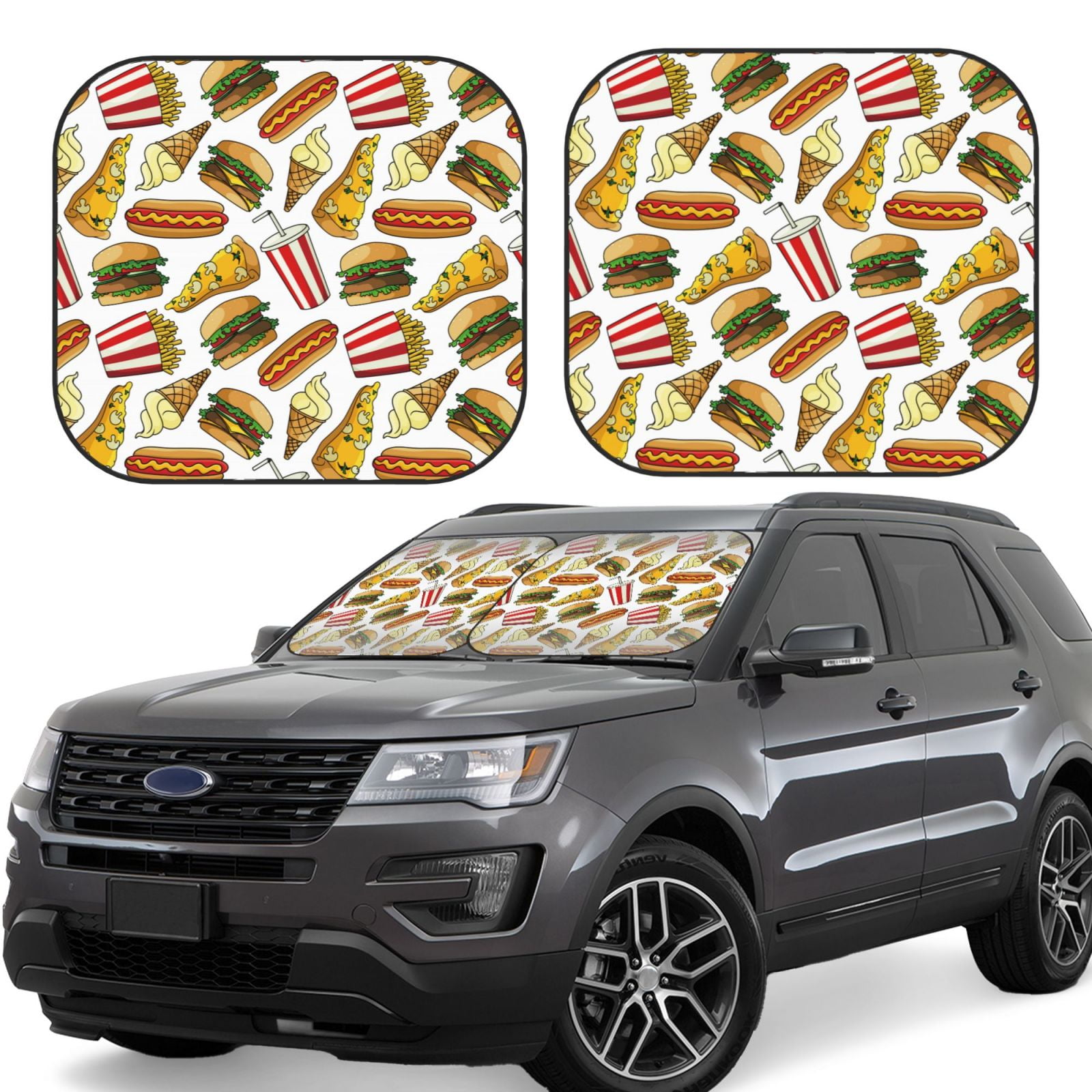 Windshield Sun Shade, Cute Food Ice Cream Burger Foldable Car Sun Shade ...