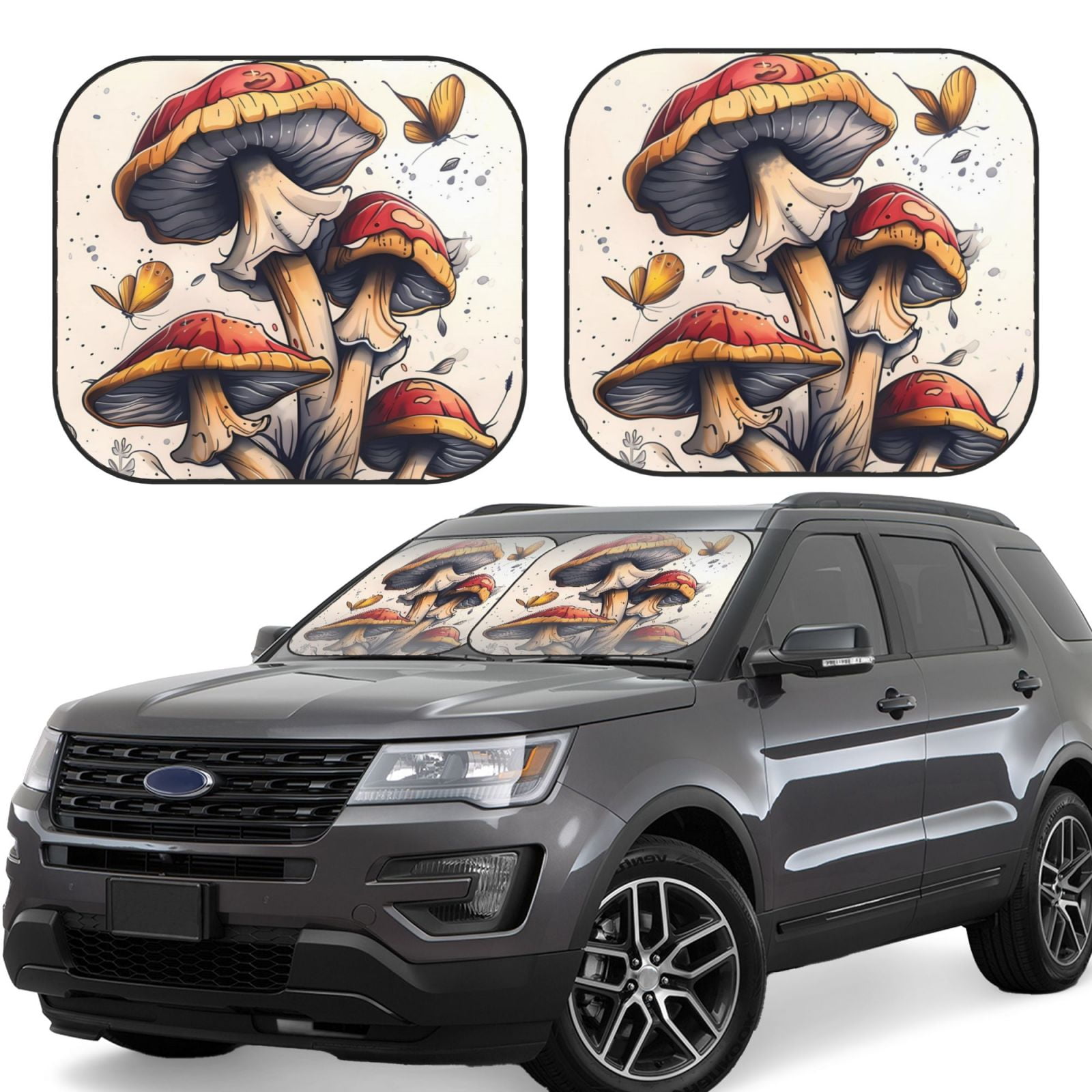 Windshield Sun Shade Cute Forest Mushrooms 2 Pieces Car Front Sun Shade ...