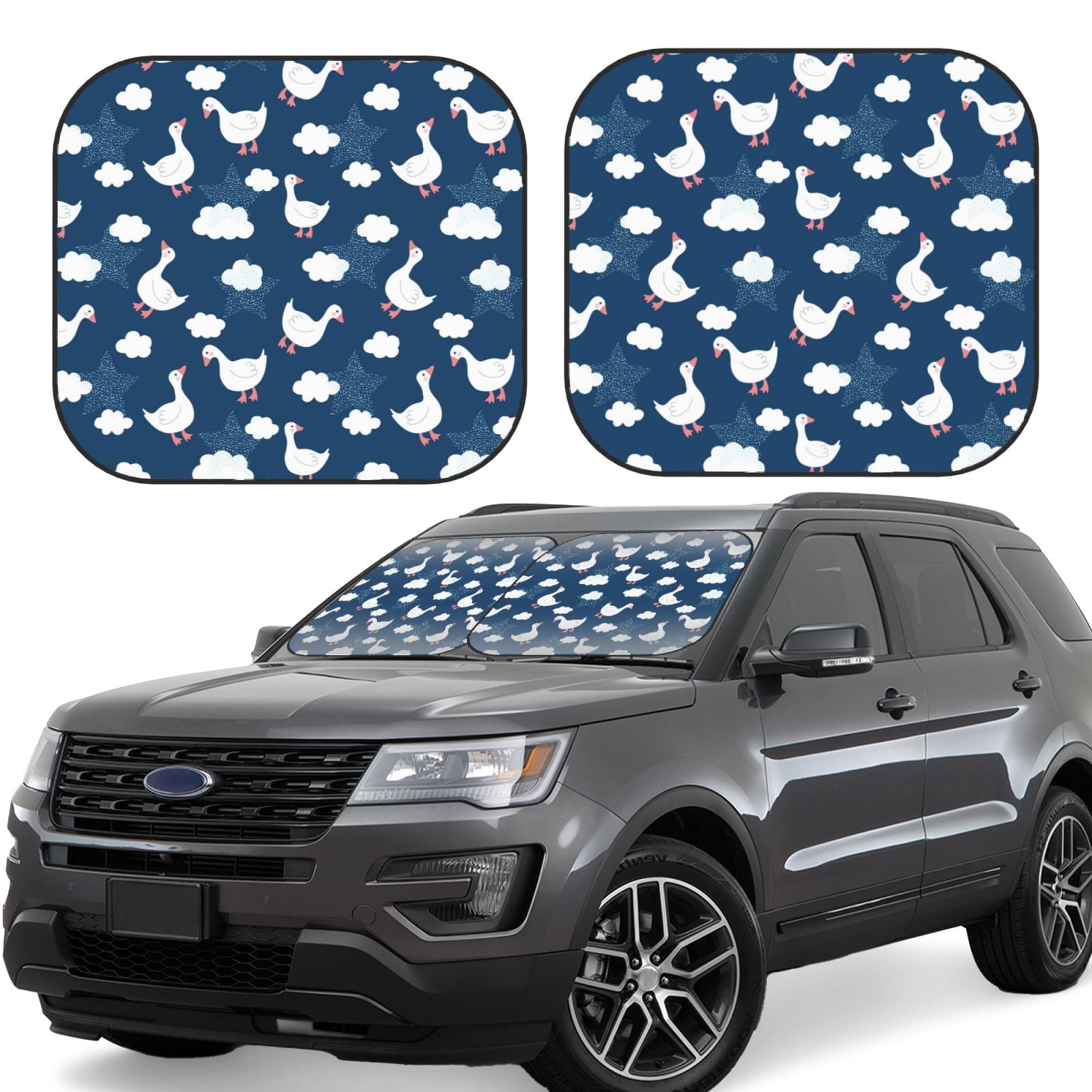 Windshield Sun Shade Cute Goose On Blue Sky 2 Pieces Car Front Sun ...