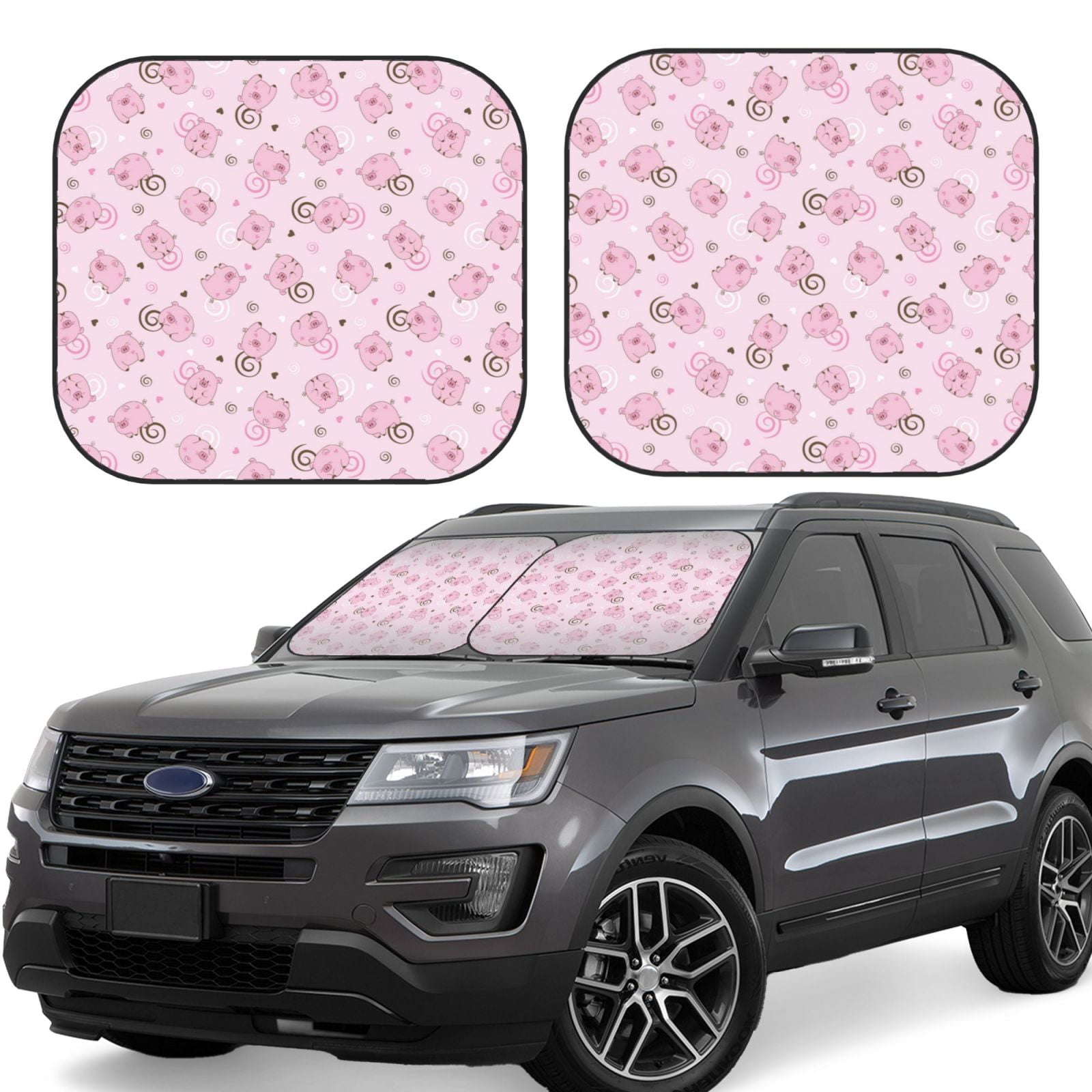 Windshield Sun Shade Cute Pig 2 Pieces Car Front Sun Shade Windshield ...